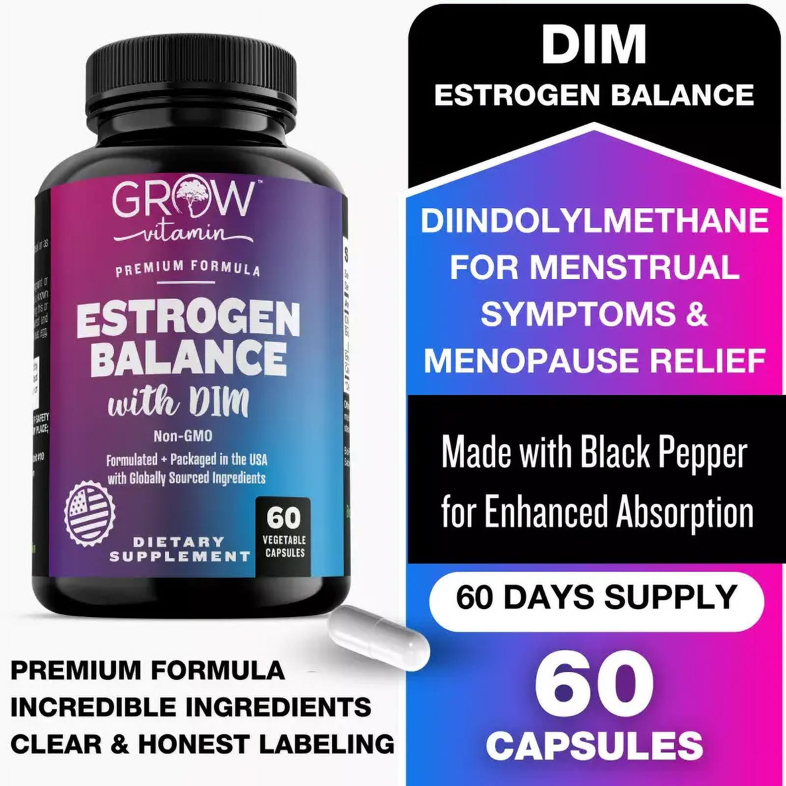 Remingo DIM Supplement Pills BioPerine for Menopause, PCOS, Estrogen ...