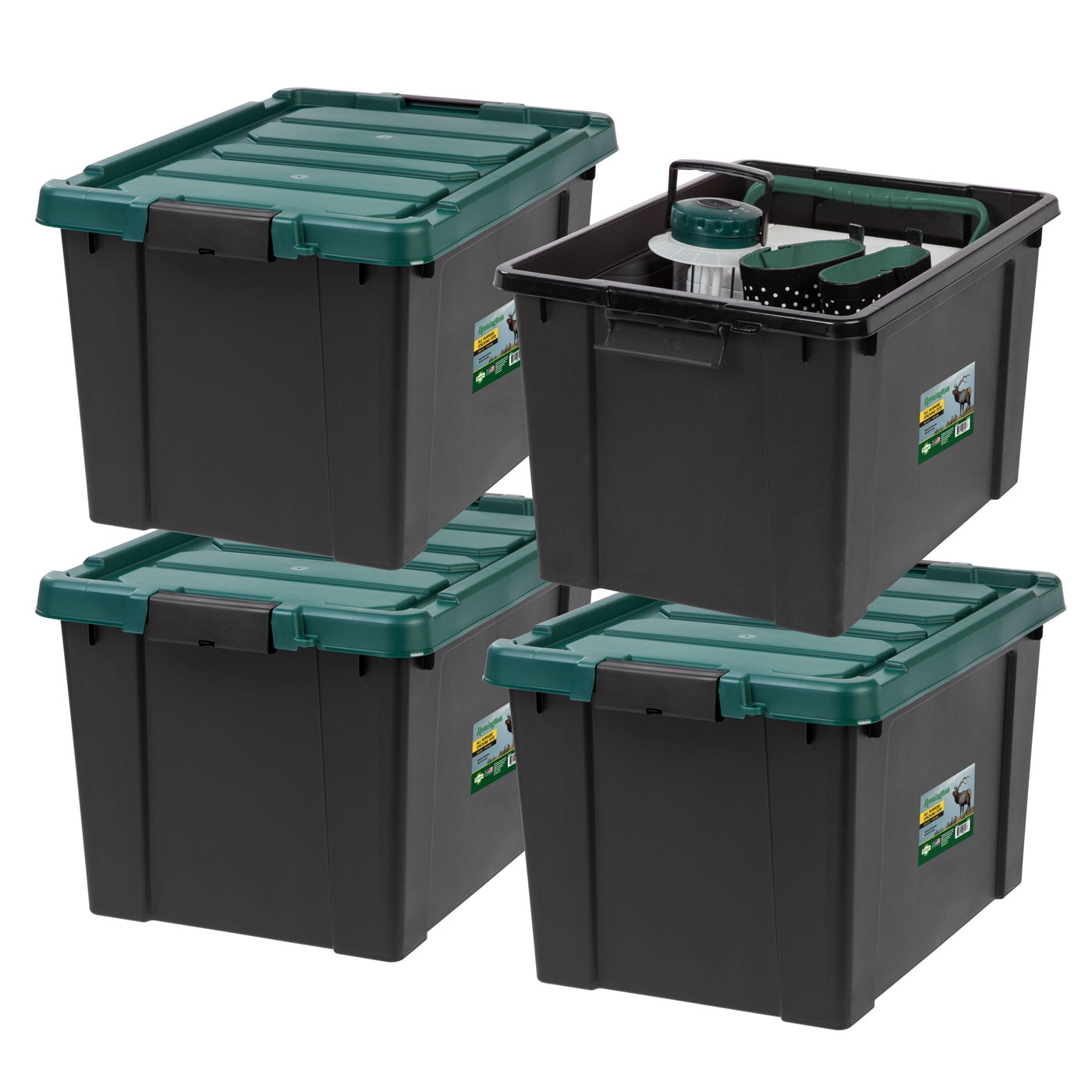 Remington 18 Gallon Lockable Storage Totes, Green Lid, Heavy-Duty ...