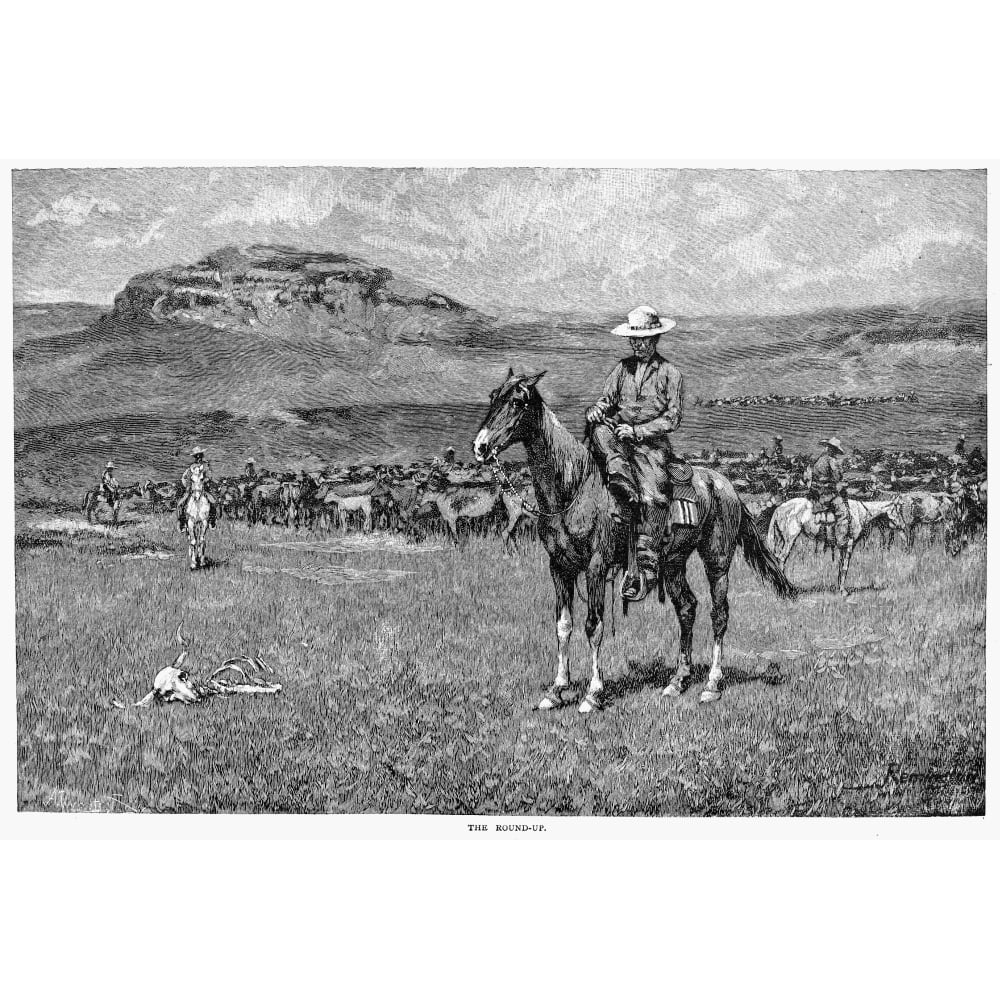 Remington Cowboy 1888. N'The Round-Up.' Wood Engraving 1888 After A ...