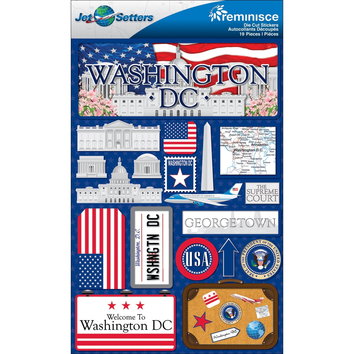 Reminisce Jet Setters State Dimensional Stickers 4.5"X7.5"-Washington D ...