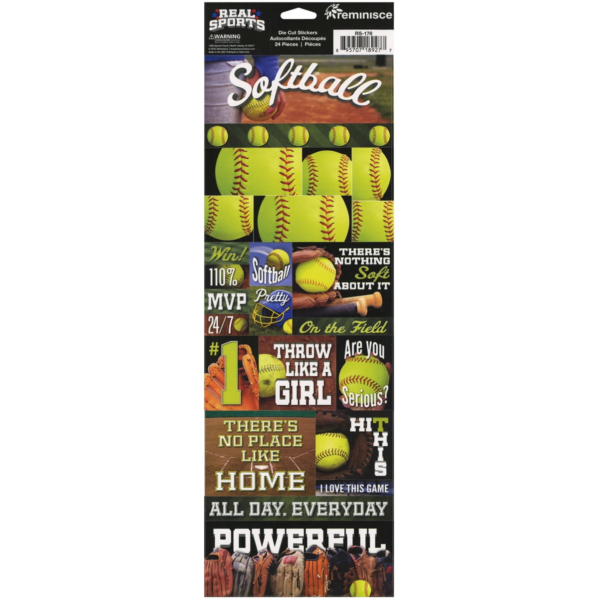 Reminisce Real Sports Cardstock Stickers 4.25"X13"-Softball Graphic ...