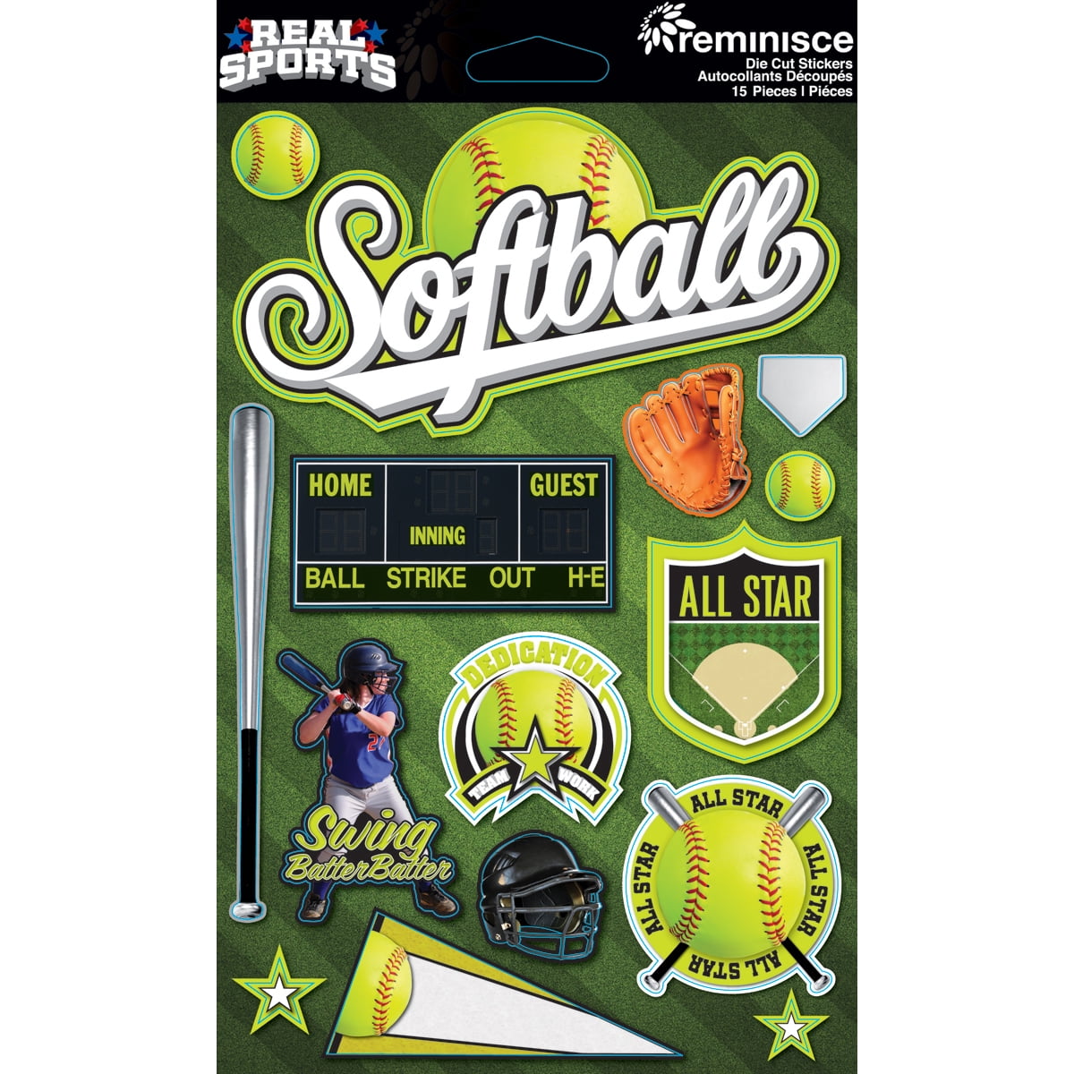 Reminisce Real Sports Cardstock Stickers 6"X4.5"-Softball - Walmart.com
