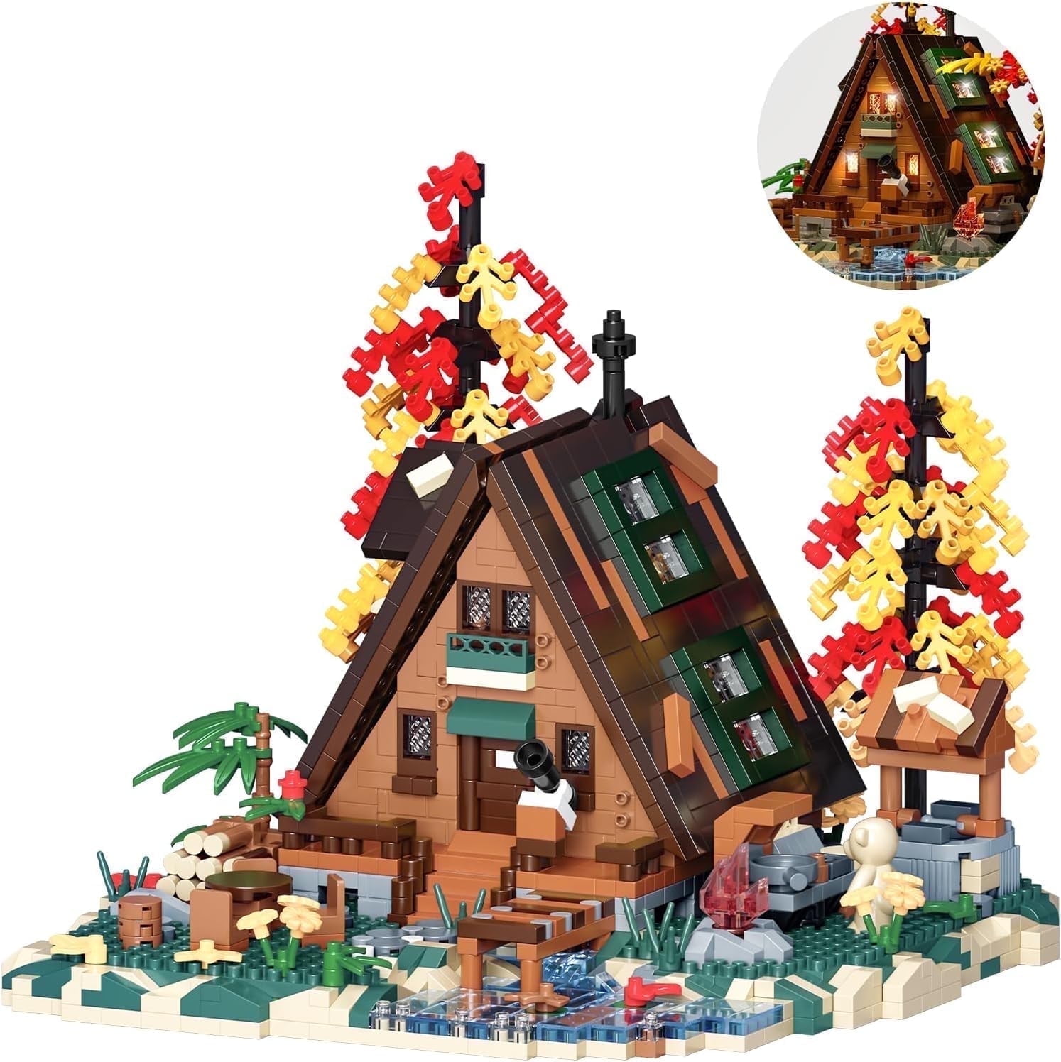 Remocguys Wood Cabin Building Blocks Set Forest House Micro Bricks Kit ...