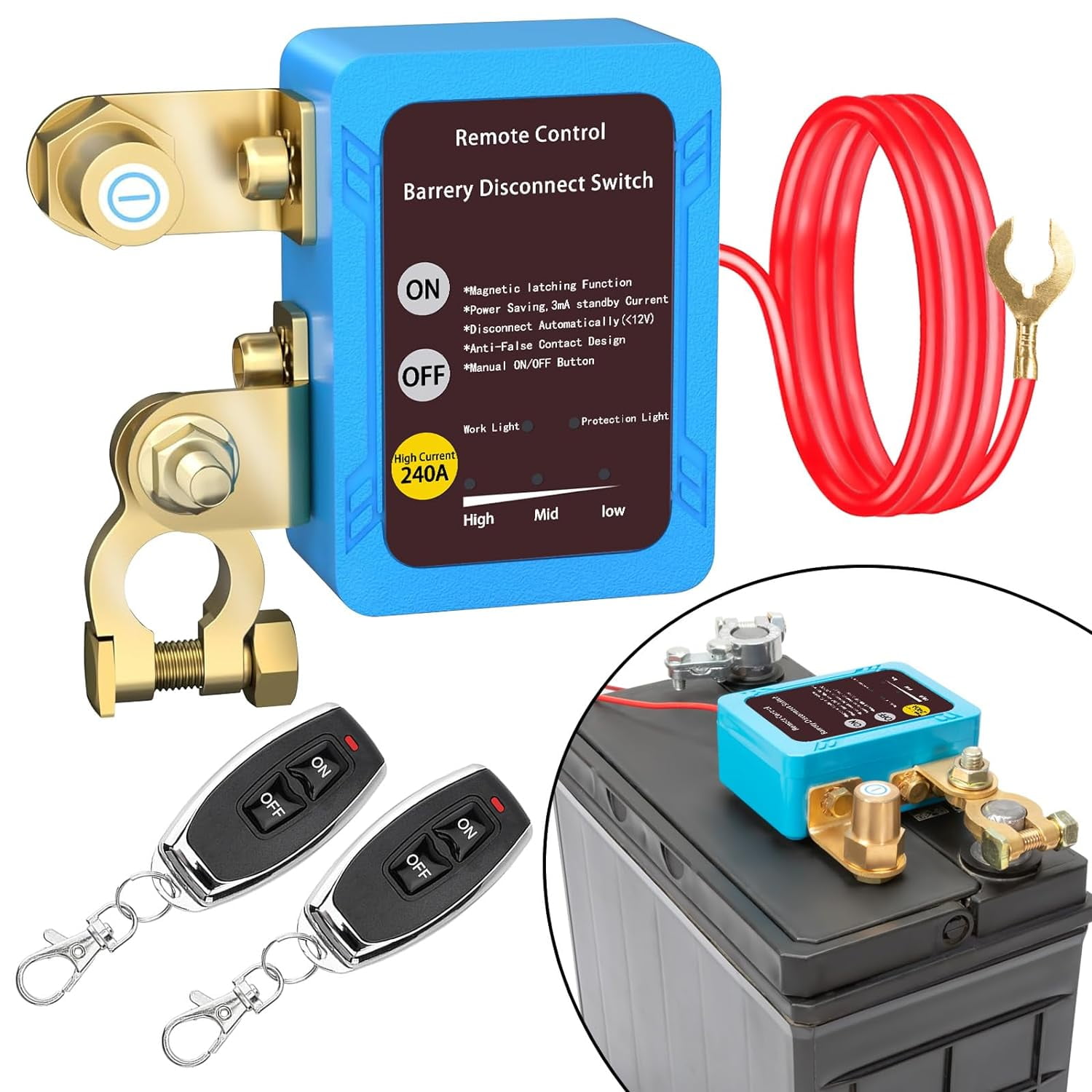 Remote Battery Disconnect Switch 12v, 240A, Upgrade Smart Voltage Kill ...