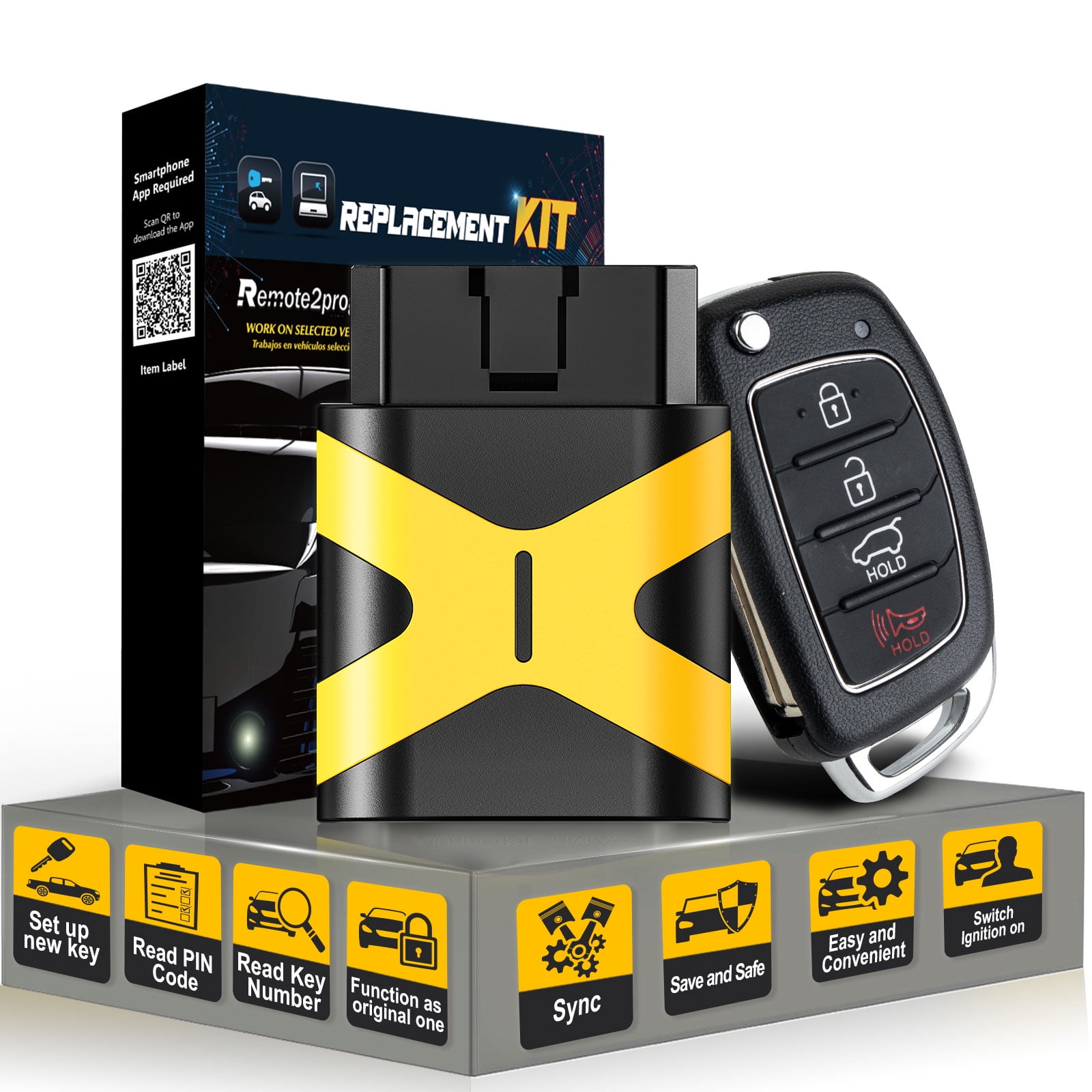 Remote Car Key Fob DIY Programming Smart Remote Control Replacement for ...