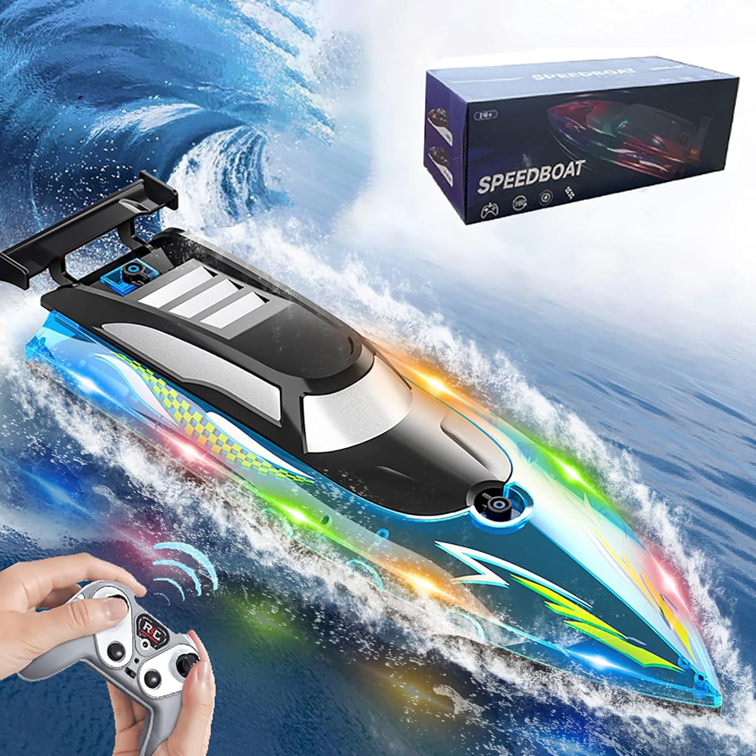 Remote Control Boat with LED Light for Boys 4-7 8-12 and Adults, 2.4Ghz ...