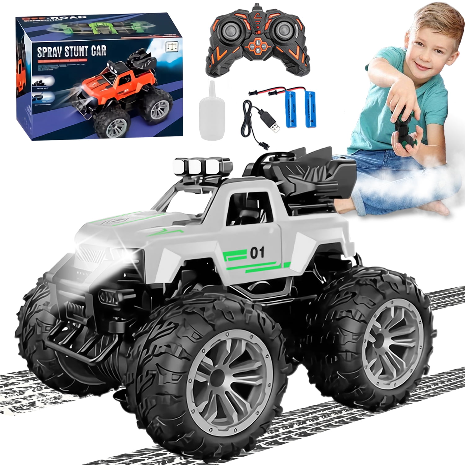 Remote Control Car, 4WD RC Monster Truck for Kids, 60+ Mins Playtime, 2 ...