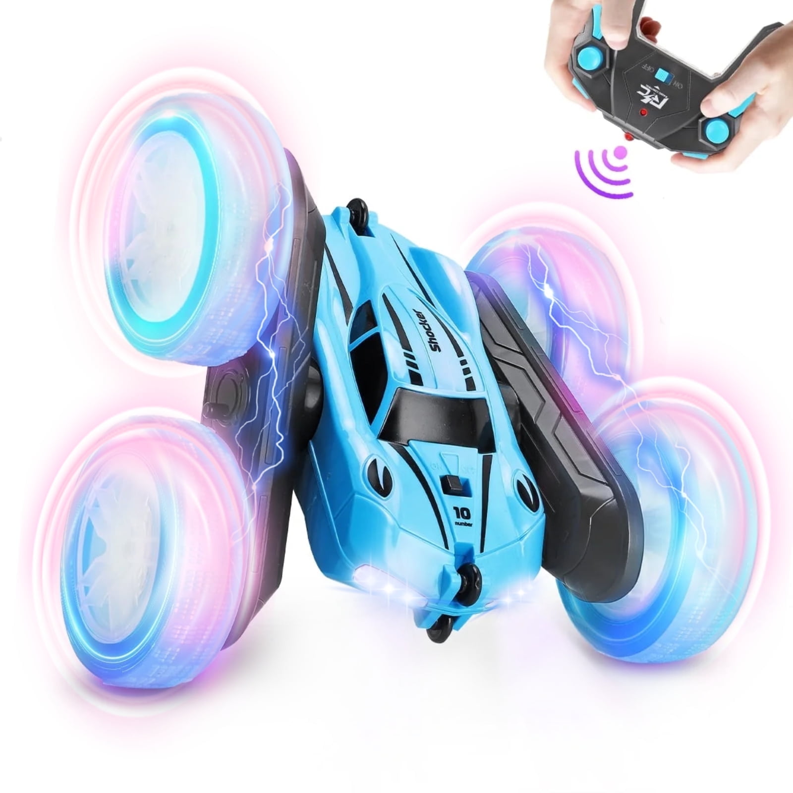Remote Control Car,Double Sided 360°Rotating 4WD RC Cars Race Stunt Toy Car for Kids ,Blue ...