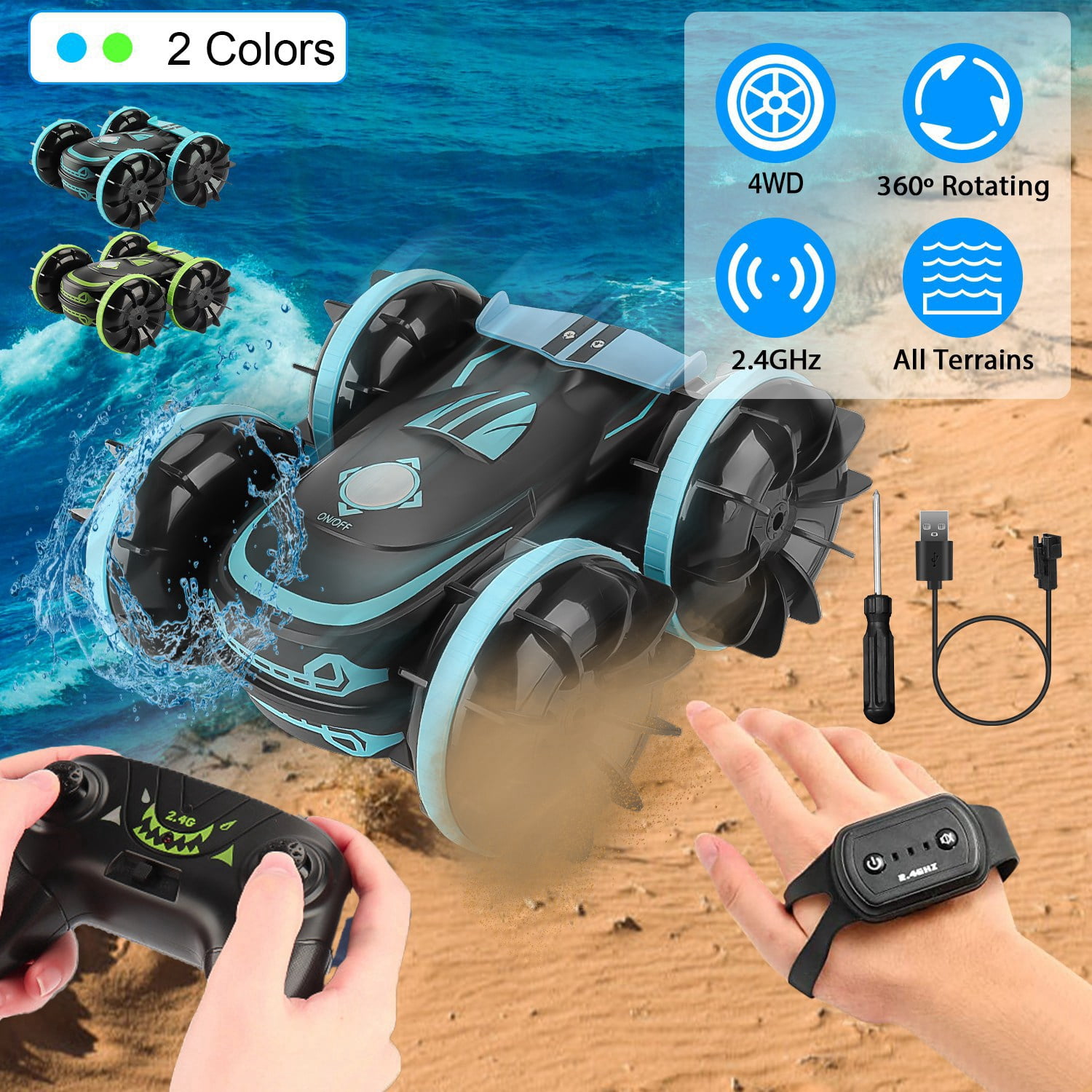Remote Control Car with Gesture Sensor, TeqHome Amphibious 2.4GHz Fast ...