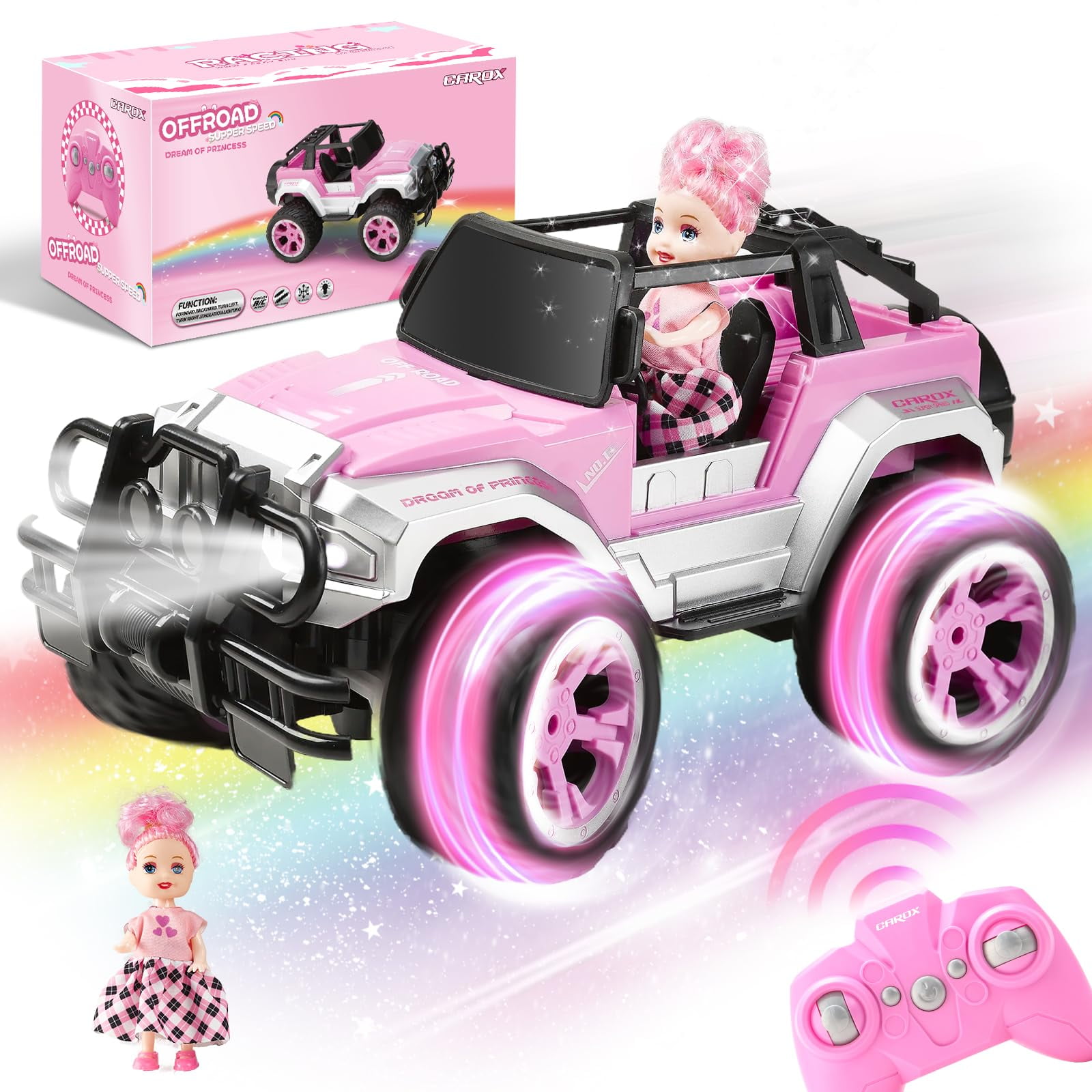 Remote Control Car for Girls, Pink RC Car Doll and Sticker for Ages 6 ...