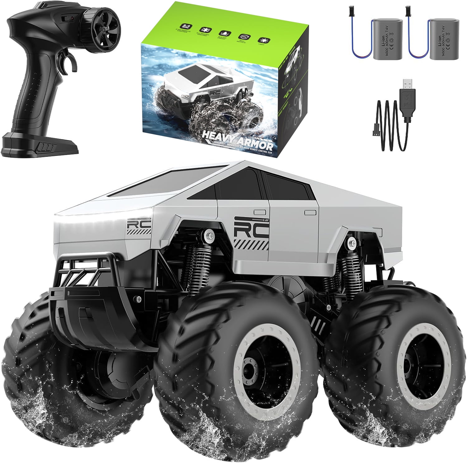 Remote Control Car Off-Road Pick-up Truck, 4WD Waterproof RC Monster ...