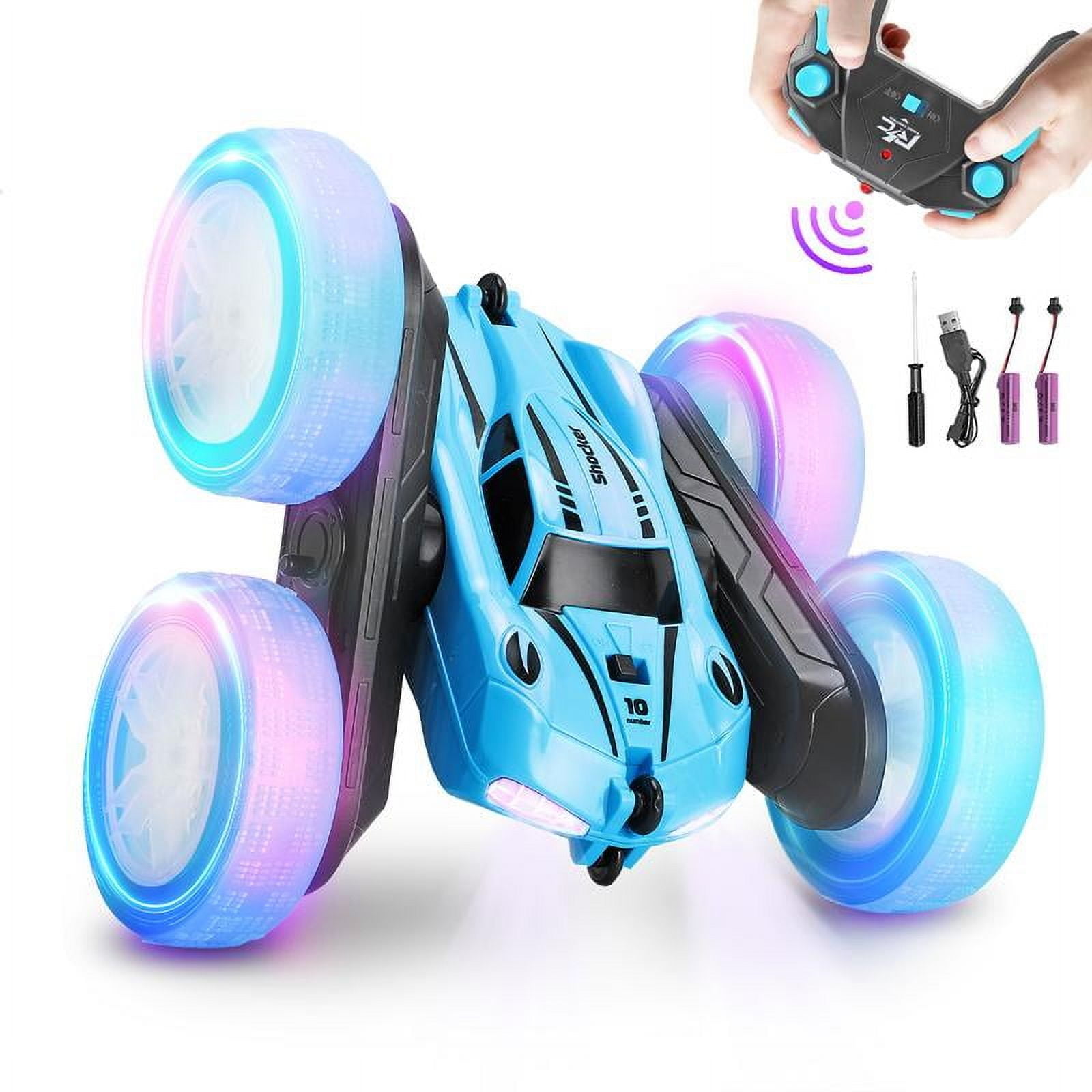 Remote Control Car RC Cars with Sides Light Strip and Headlights Double Sided 360 Flips Rotating ...