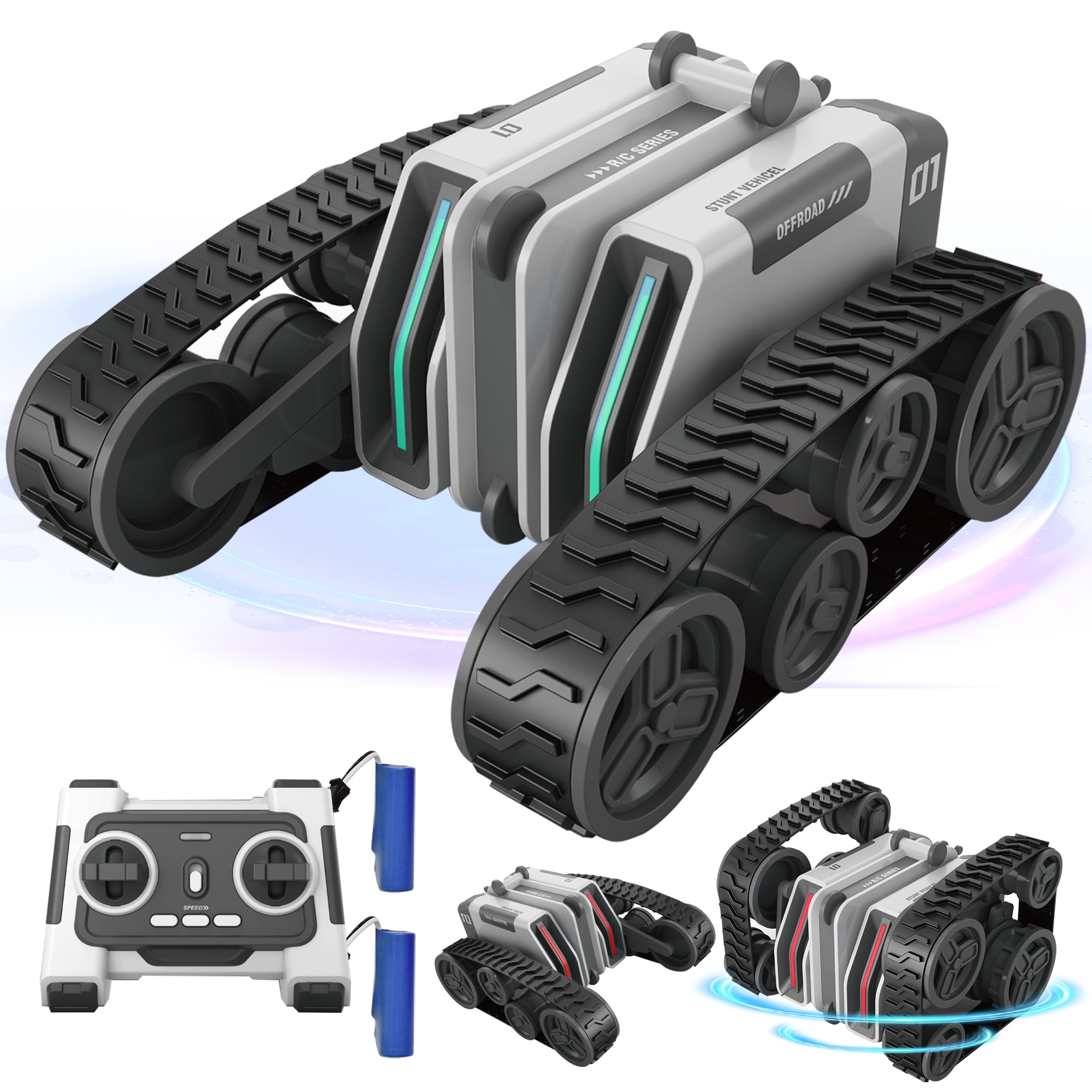TOPFOX Remote Control Stunt Car, 360Â° Spin, Tank Tread, LED Lights ...