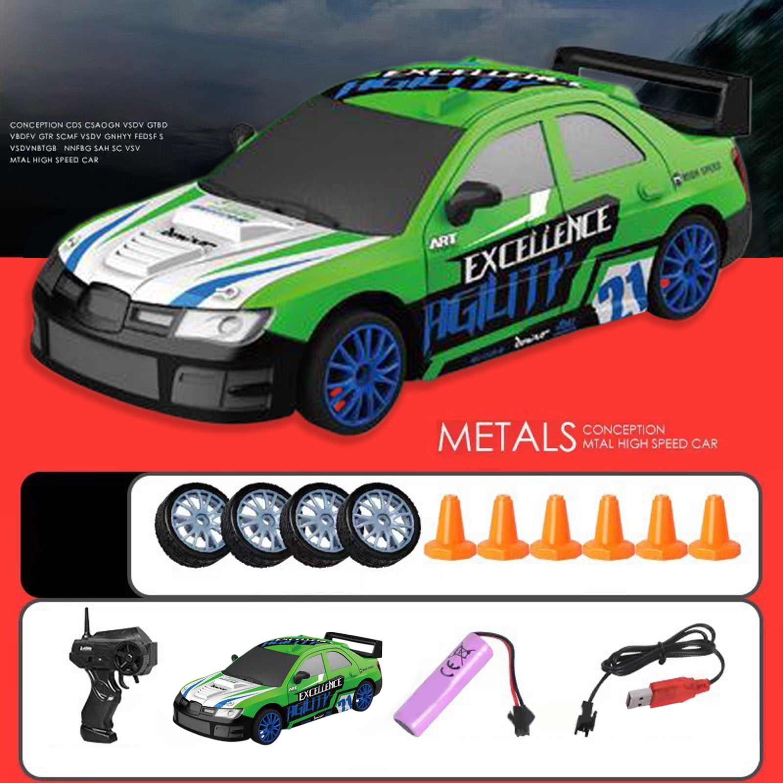 Remote Control Car RC Drift Car 2.4GHz 1:24 Scale 4WD 15KM/H High Speed Model Vehicle with LED ...