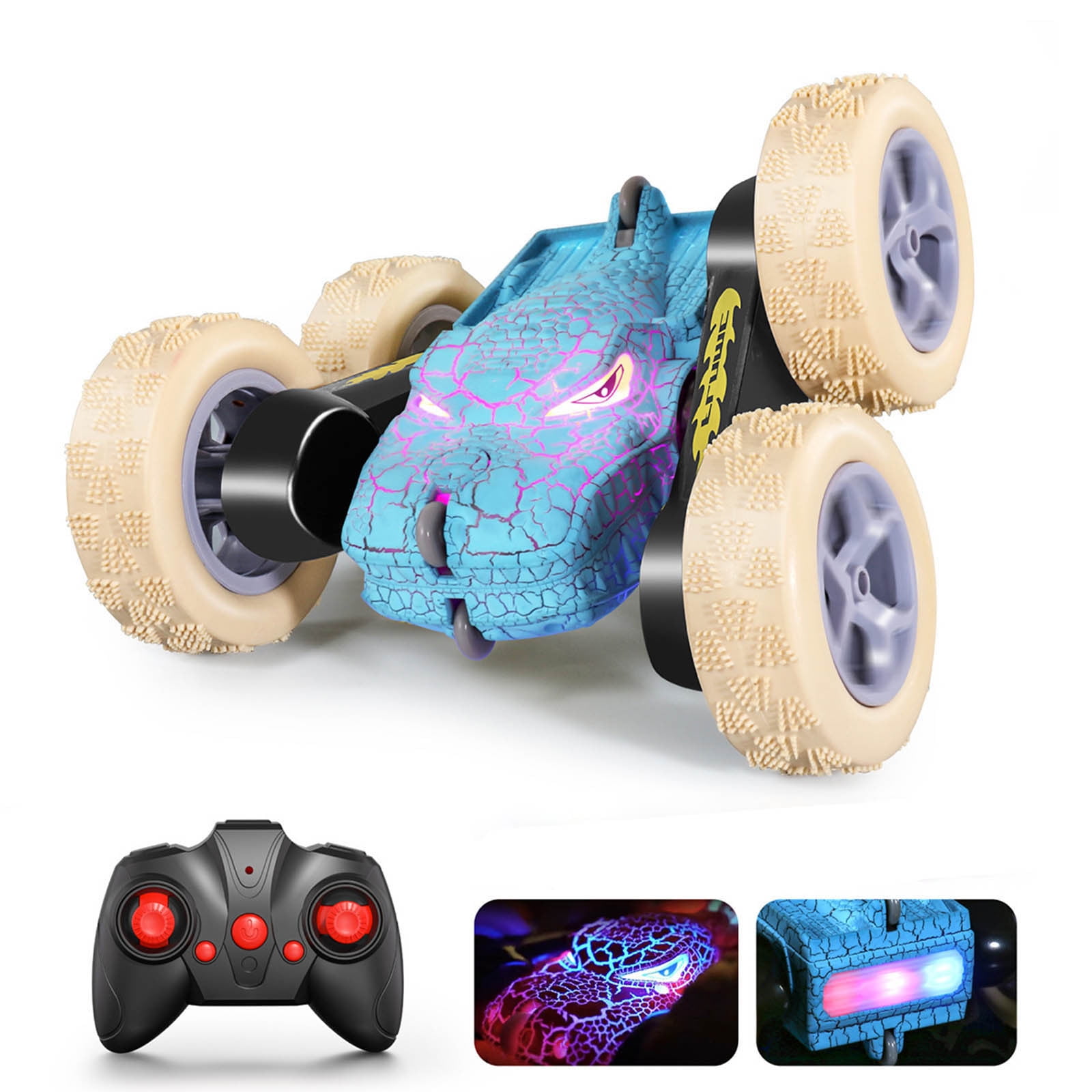 Remote Control Car Stunt RC Cars, 4WD Rechargeable RC Truck with Headlights Wheel Lights, Double ...