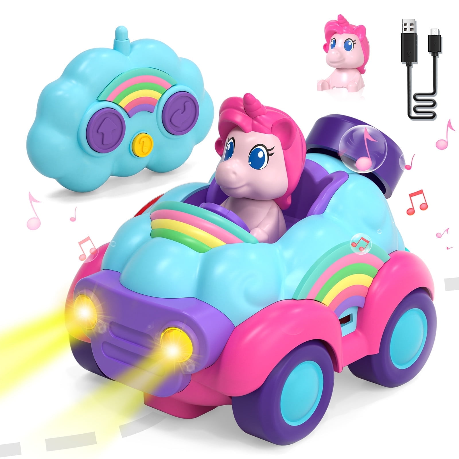 Toddler Remote Control Car, Unicorn RC Car with Music & Light, Toddler ...