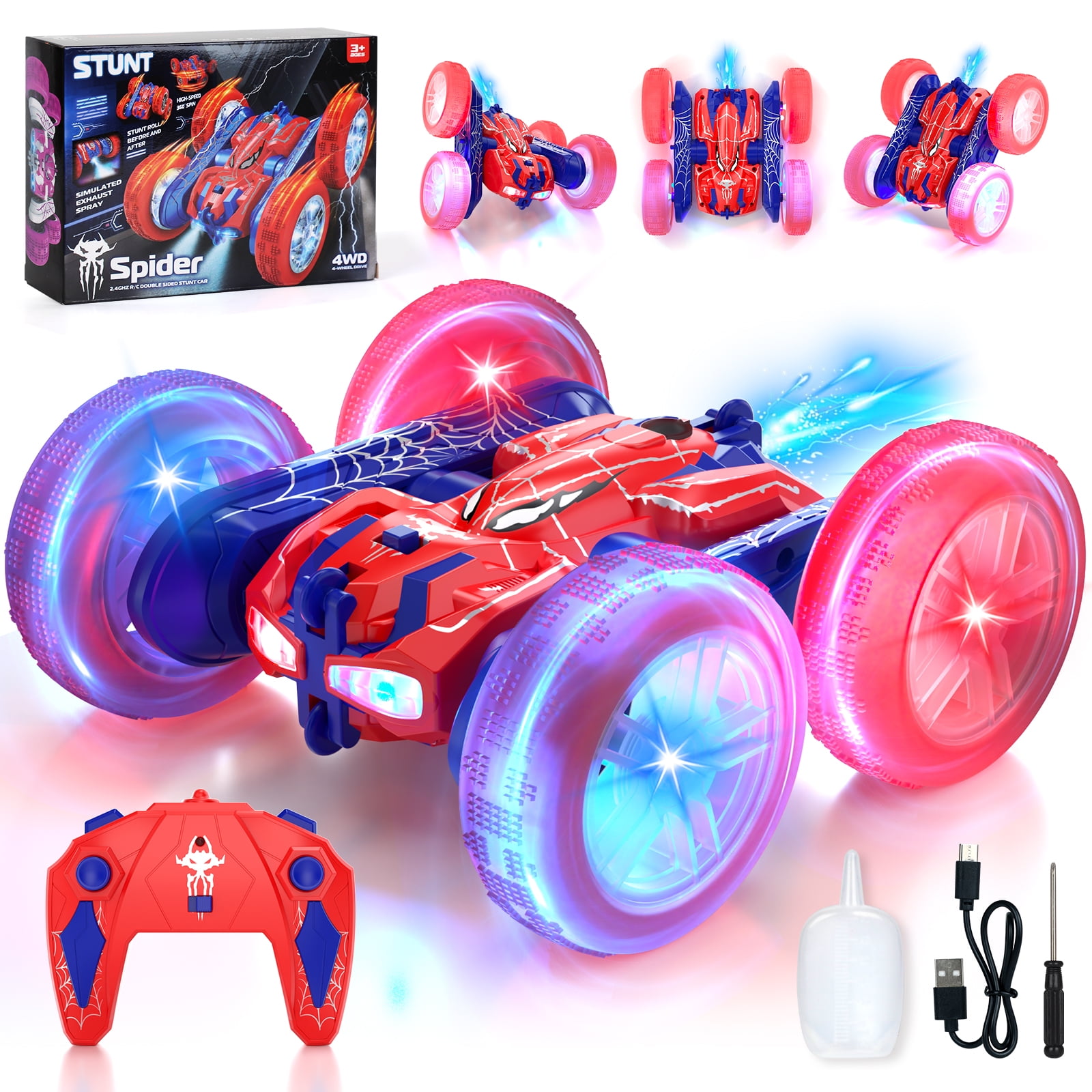 KWANITHINK RC Stunt Car, 360° Rotating, LED Lighting, Fast Remote ...