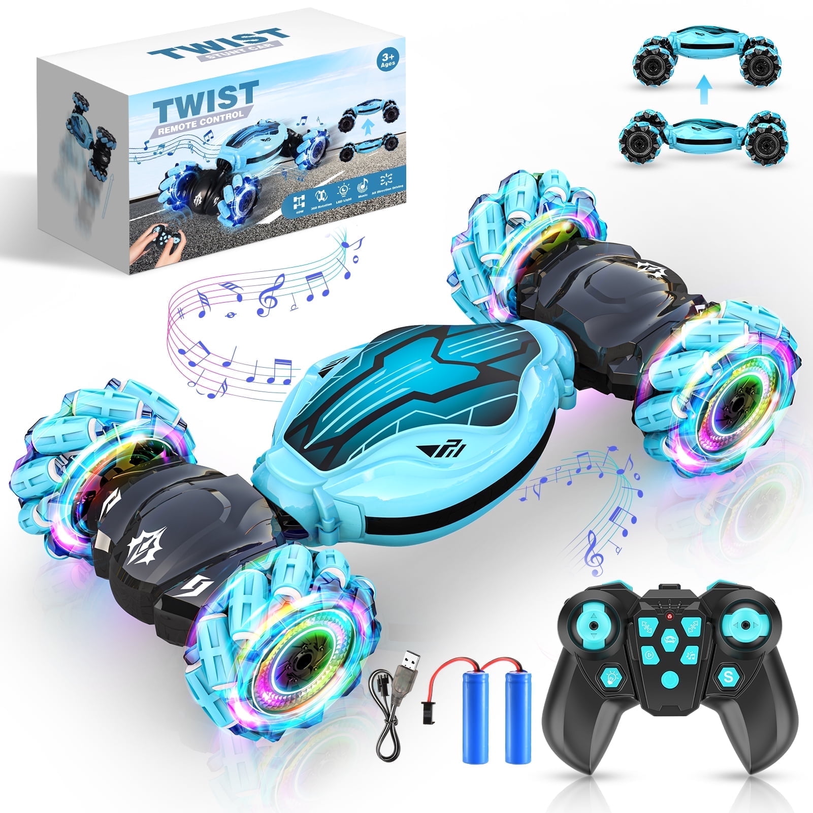 4WD Twist RC Car with Light, Remote Control Cars for Kids, Stunt Racing ...