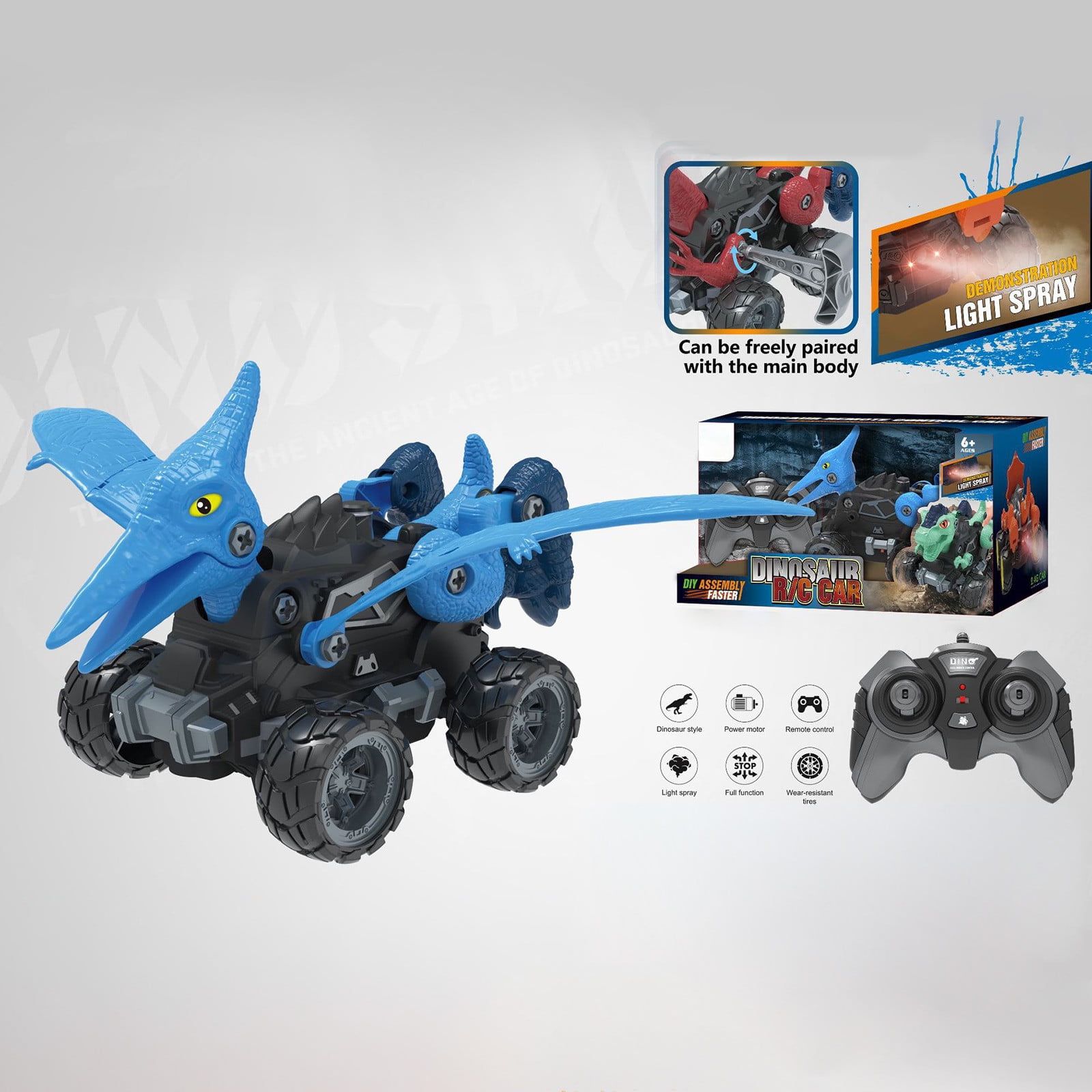 Remote Control Dinosaur Car with Light & Mist Spray, A Rechargeable ...