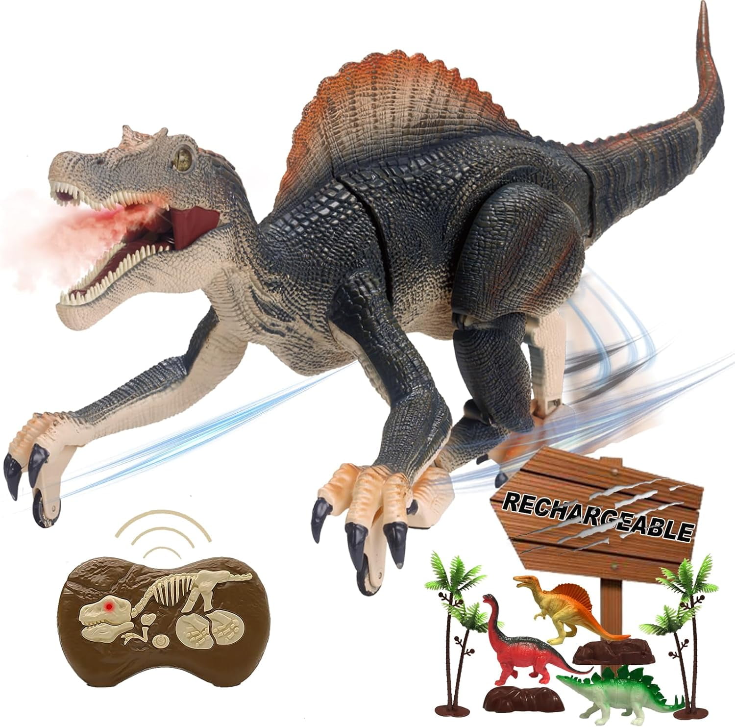 Remote Control Dinosaur Toys for Boys Electronic RC Spray Raptor Toy 2.4Ghz Walking Roaring ...