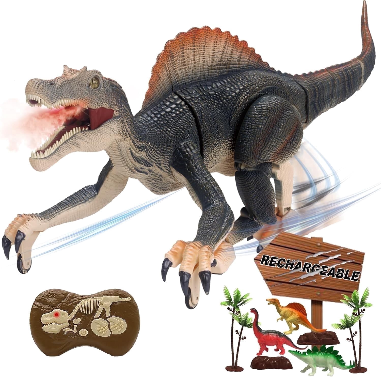 Remote Control Dinosaur Toys for Boys Electronic RC Spray Raptor Toy 2 ...