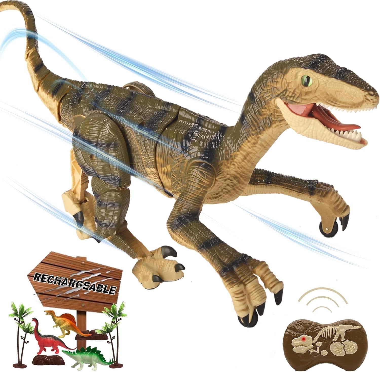 Remote Control Dinosaur Toys for Boys Kids Electronic RC Velociraptor 2.4Ghz Jurassic Dino 18.1 ...