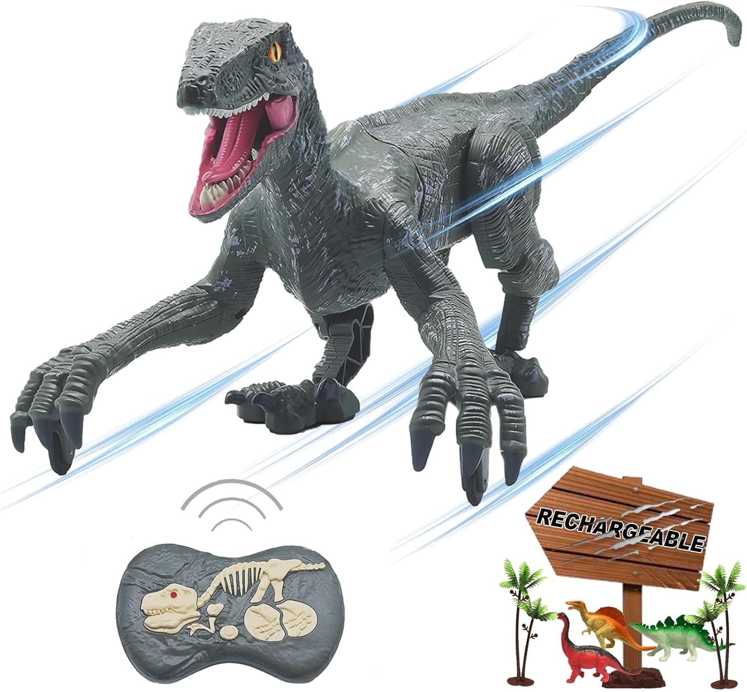 Remote Control Dinosaur Toys for Boys Kids Electronic RC Velociraptor 2.4Ghz Jurassic Dino 18.1 ...