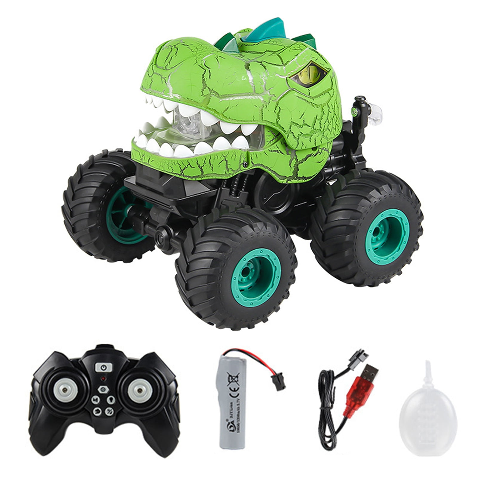 Remote Control Dinosaur Truck Toy - 360 Degrees Rotating Stunt Vehicle with Spray, Music, and ...