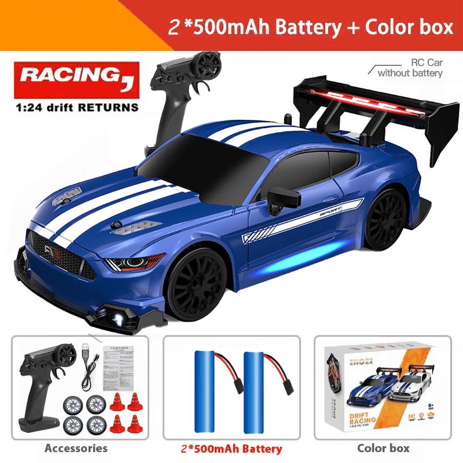 Remote Control Drift Car, 1:24 Scale 2.4GHz 4WD 30KM/H High Speed Racing Car Toys with LED ...