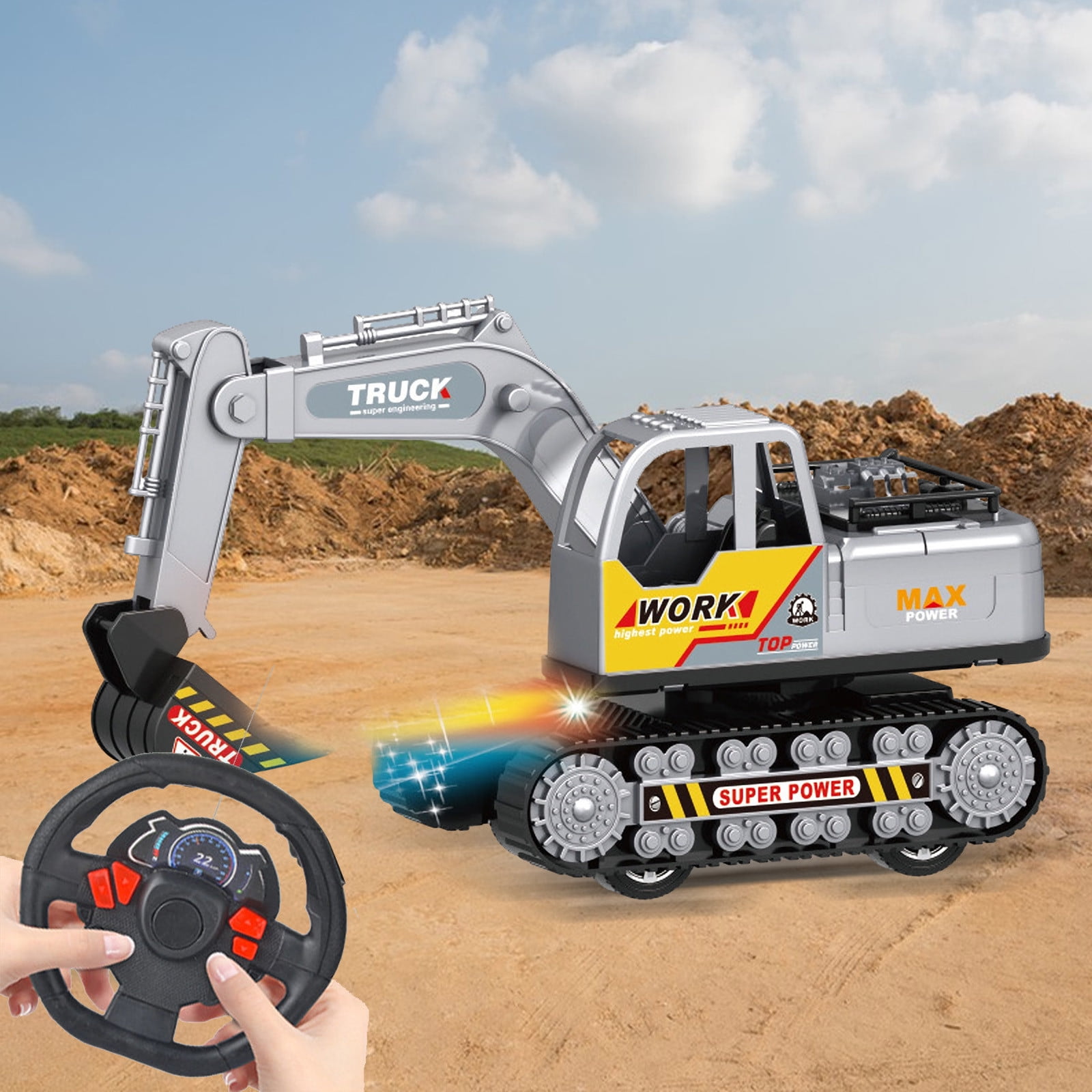 Remote Control Excavator Toy 2 Batteries RC Excavators Digger Hydraulic ...