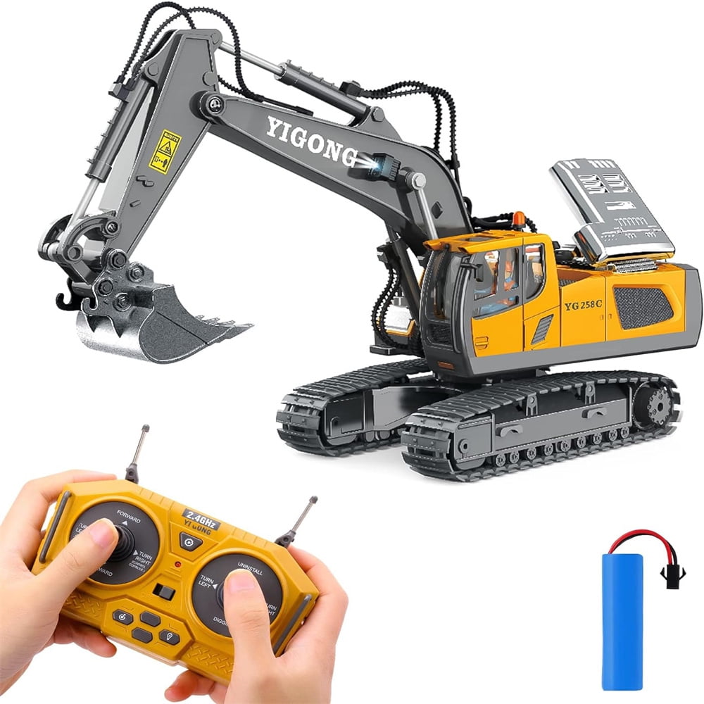 2.4Ghz RC Excavator Toy, 1:20 Scale, 11 Channel, Metal Shovel, Lights ...