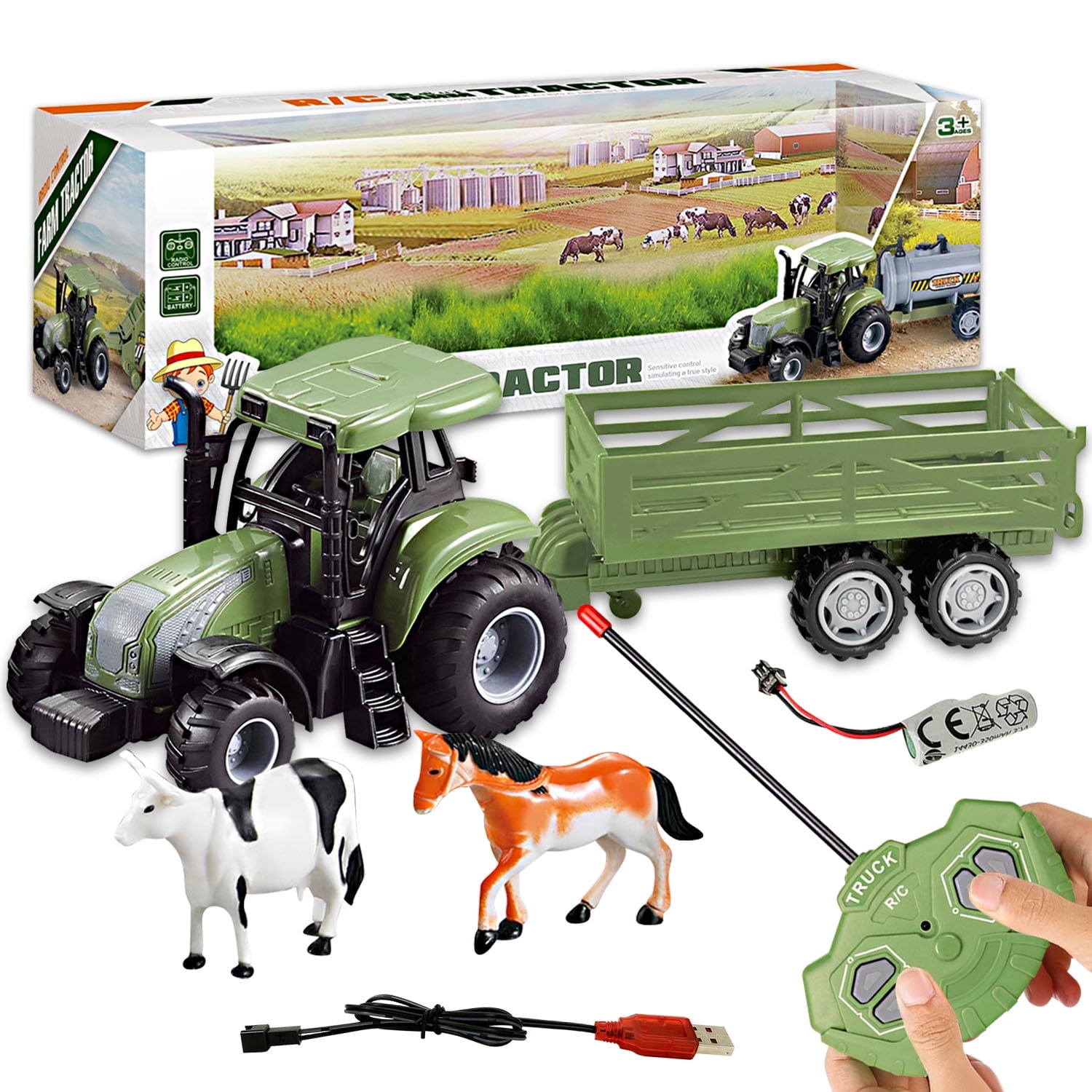 Remote Control Farm Tractor Toys for Kids,Farm Animal Vehicle Playset ...