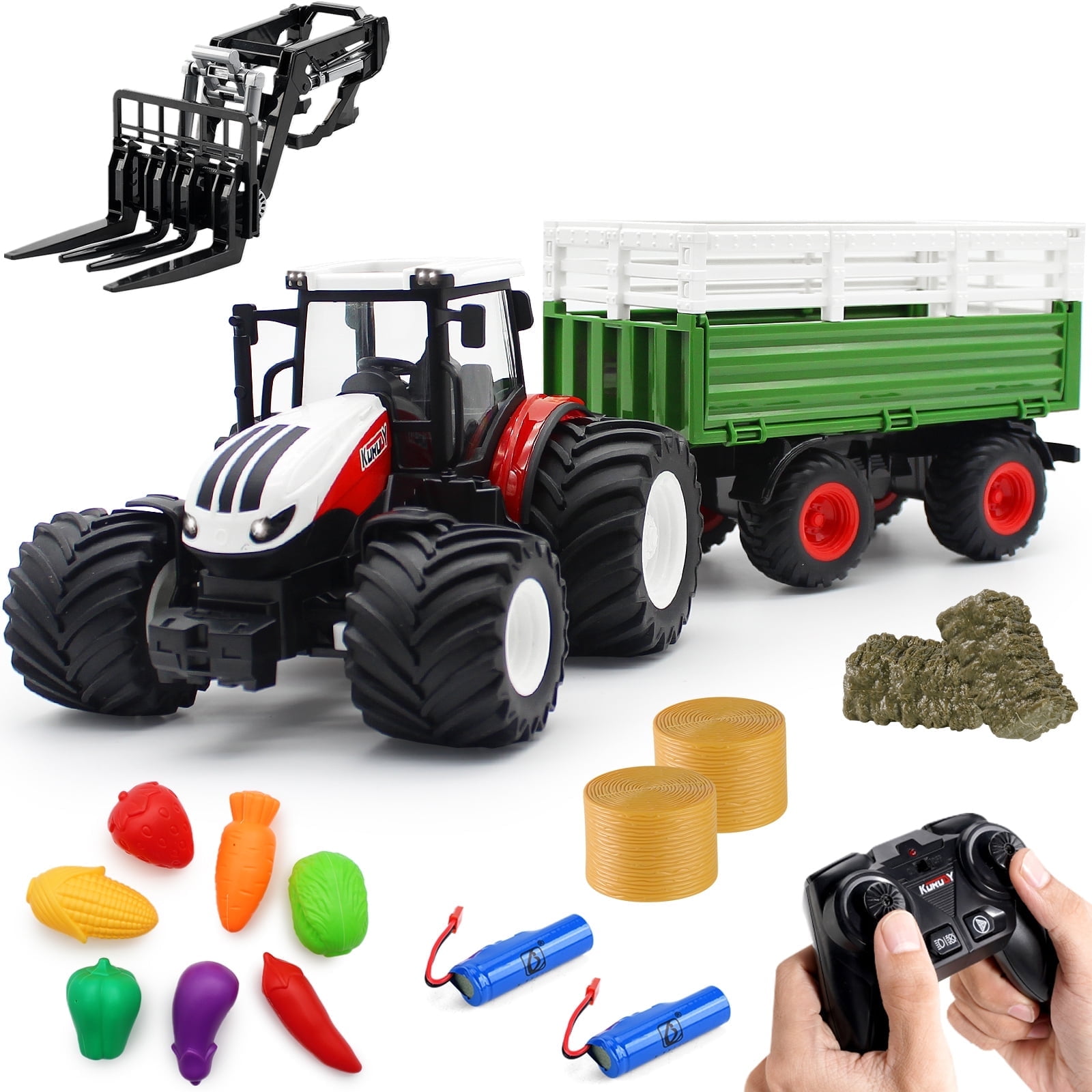 Remote Control Farmer Tractor Toy, RC Car Playset with Trailer and Farm ...