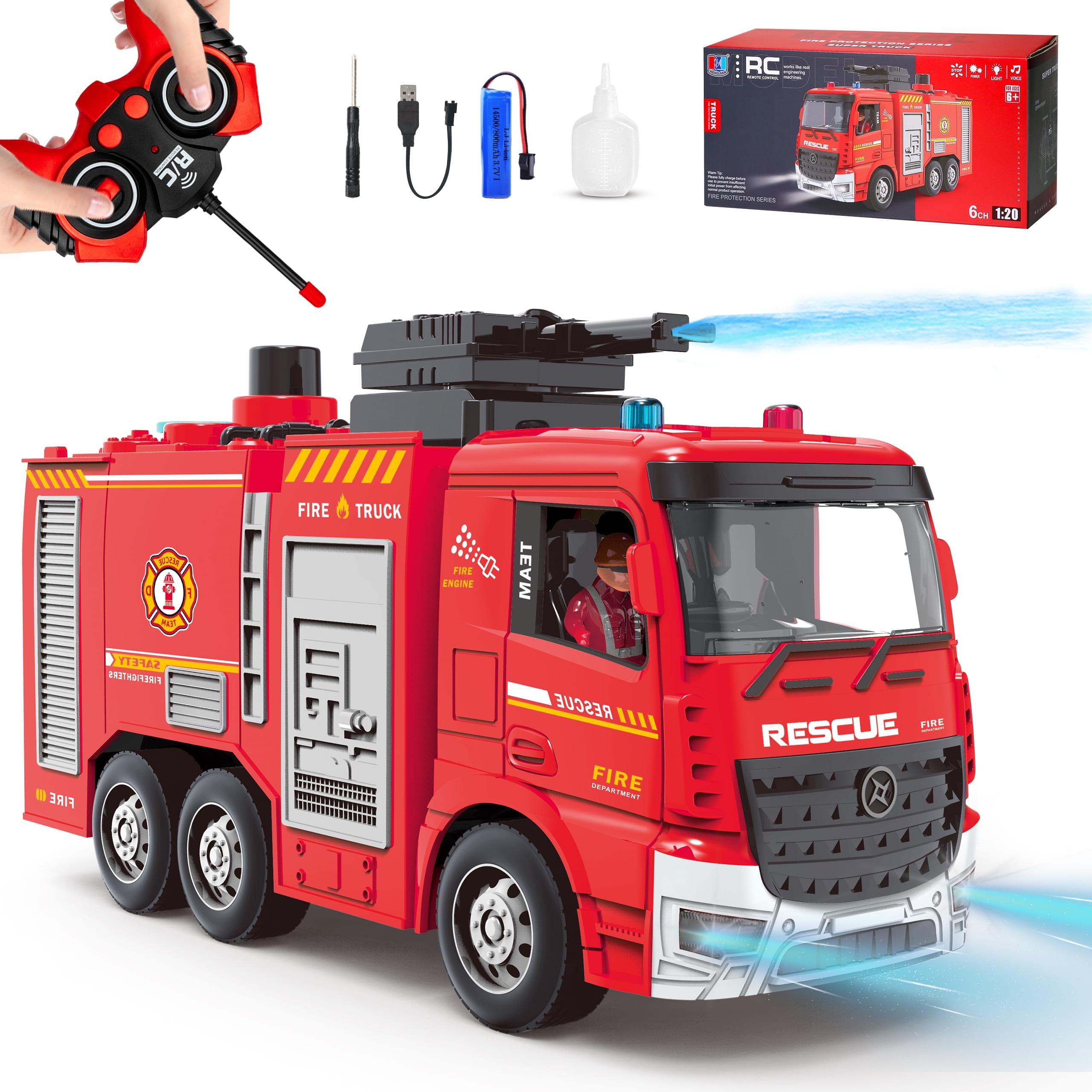 Remote Control Fire Truck Toy - Fireman Fire Truck with Jet Pump and ...