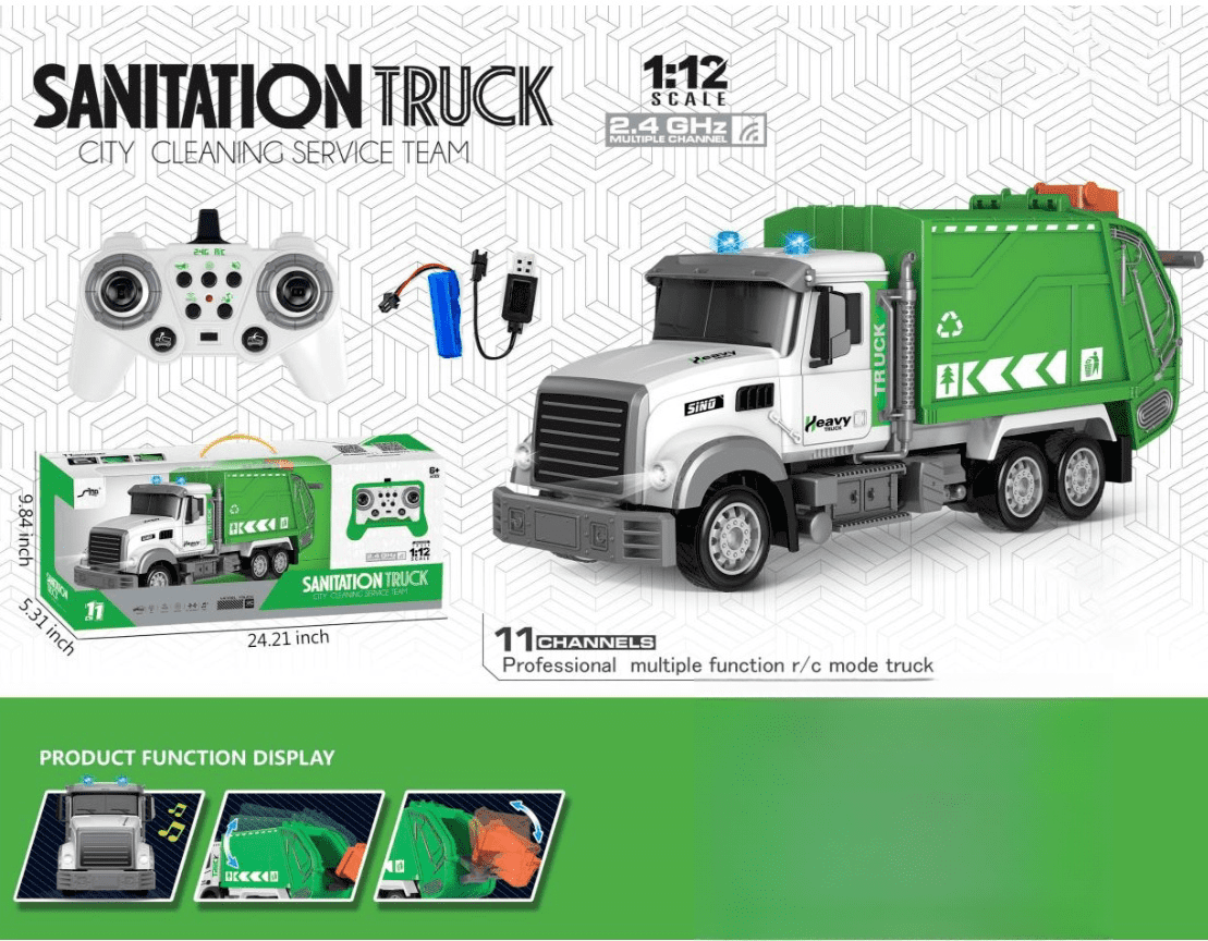 Remote Control Garbage Truck with Lights Sounds RC sanitation Vehicle ...