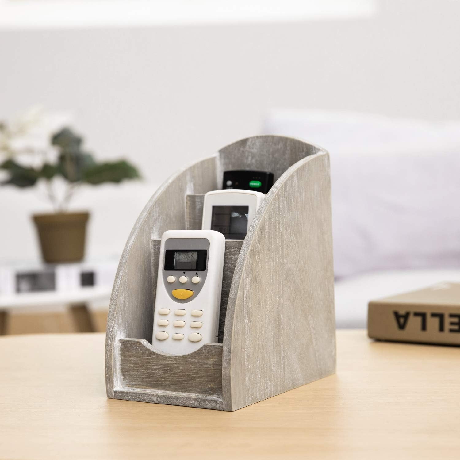Remote Control Holder, 3 Slot Wooden Remote Control Caddy Media ...