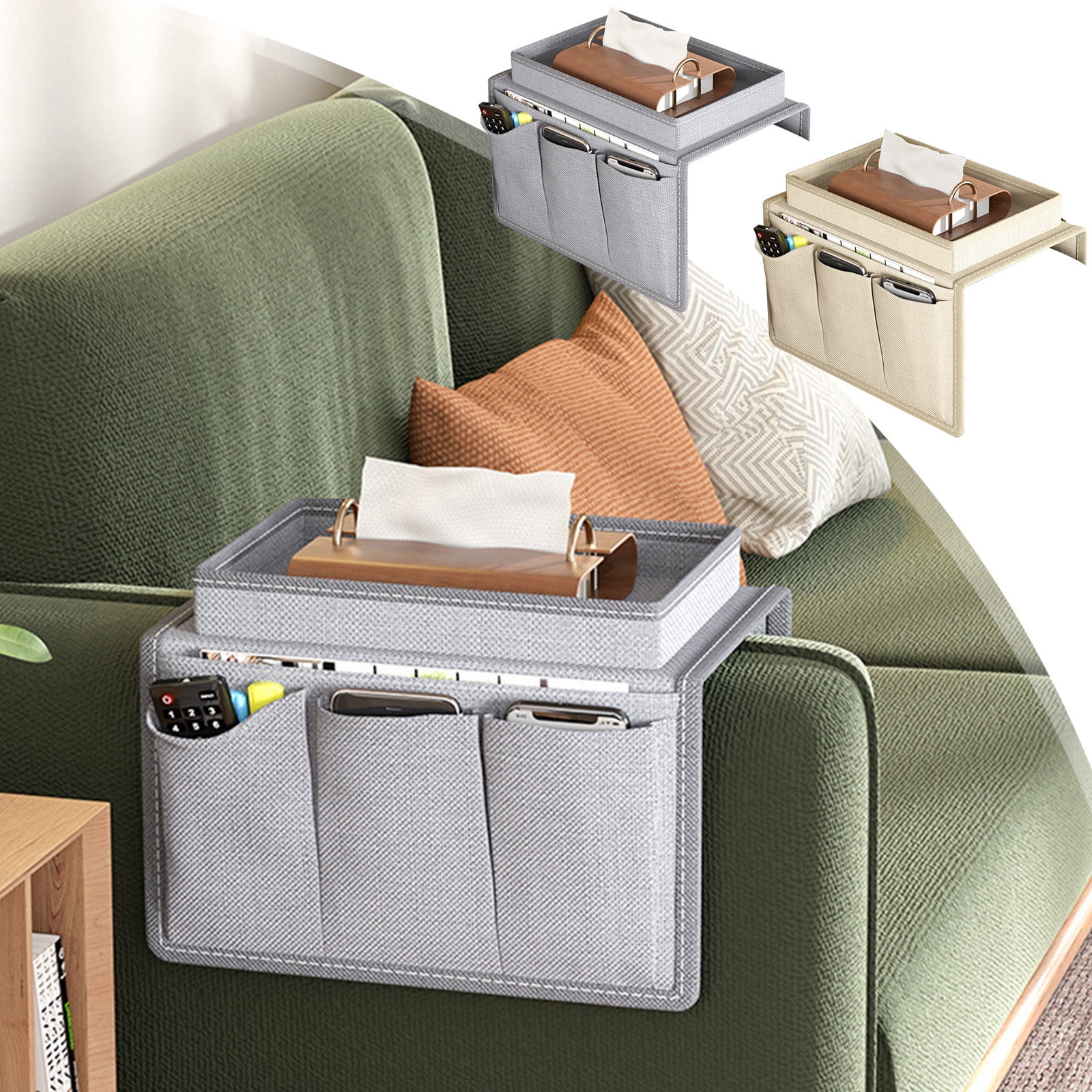 Remote Control Holder Sofa Armrest Organizer, 5-Pocket Storage Caddy ...