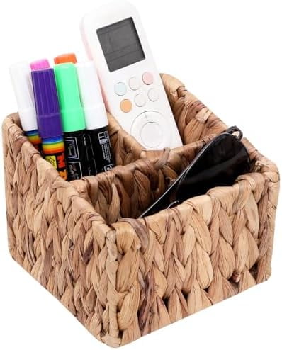 Remote Control Holder Wicker Desk Organizer Divided Storage Basket,Hand ...