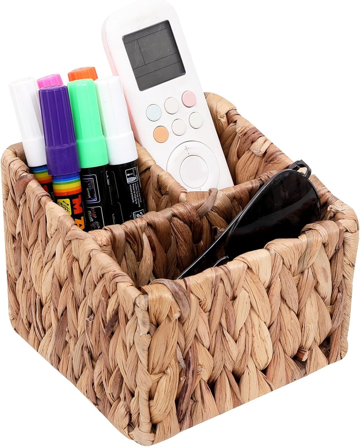 Remote Control Holder Wicker Desk Organizer Divided Storage Basket,Hand ...