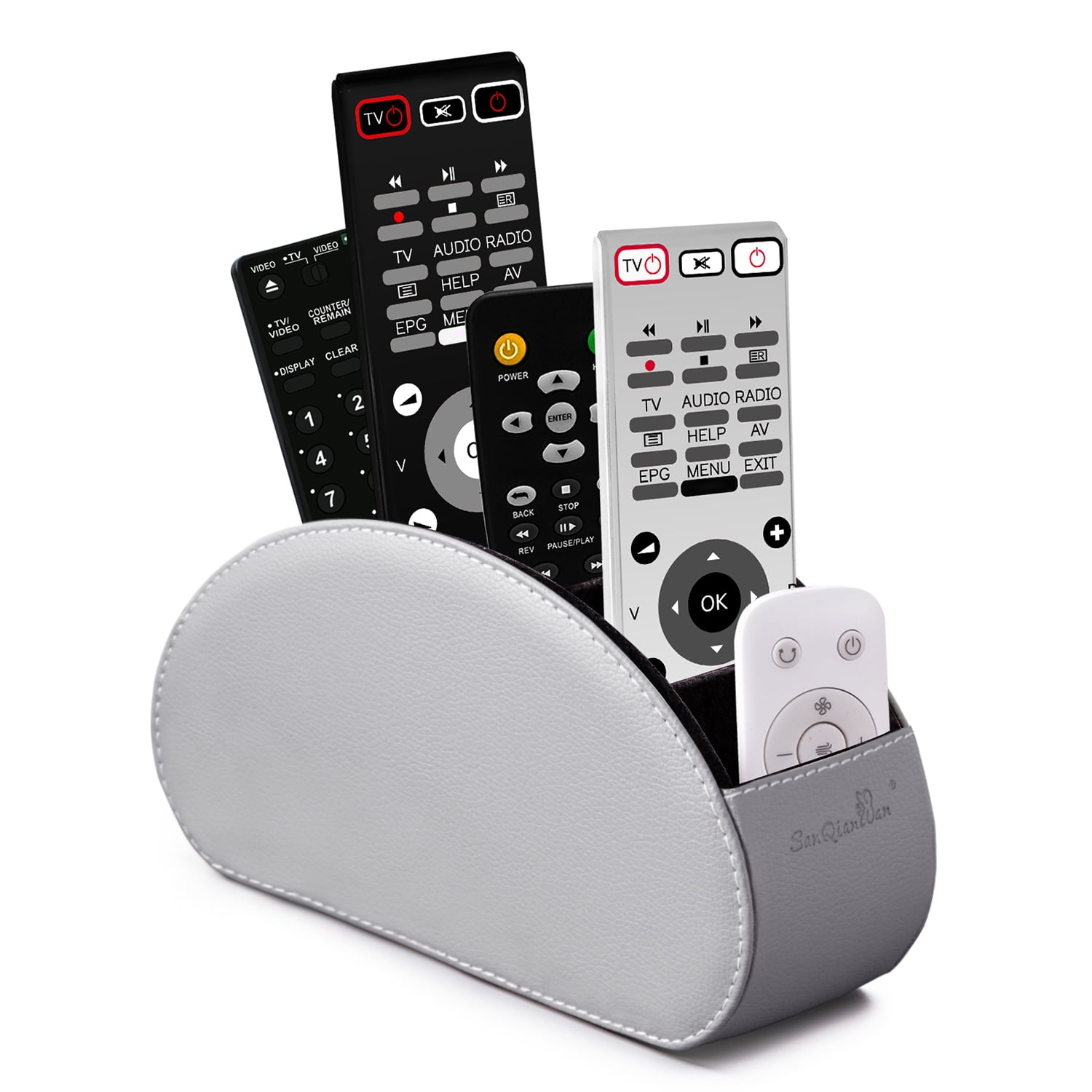 Remote Control Holders Organizer Box with 5 Compartment PU Leather ...