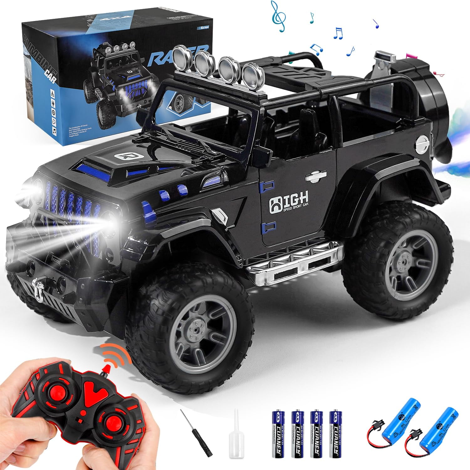 Remote Control Jeep with Spray & Music, Multifunctional Kids RC Car ...