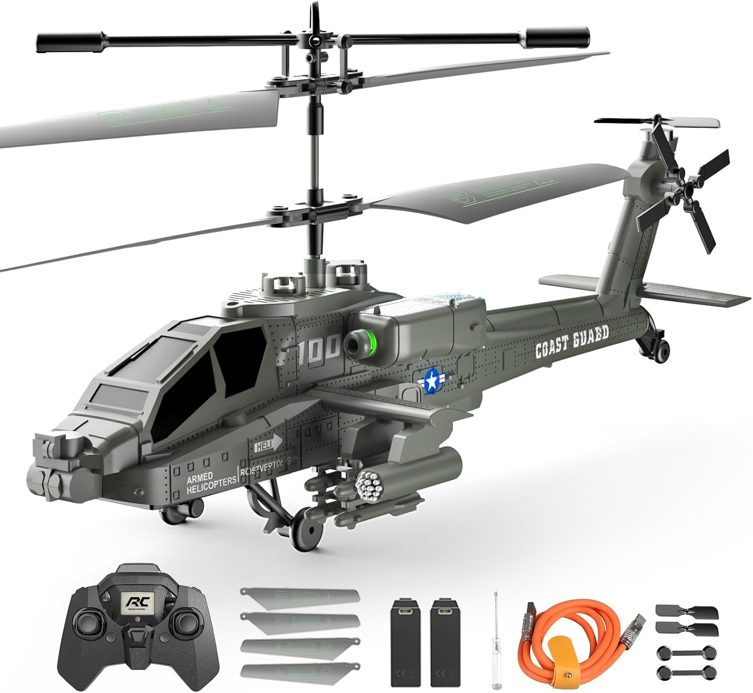 Remote Control Military Flying Helicopter Toy, 2.4GHz, 3.5 Channels Helicopter with Gyro & LED ...