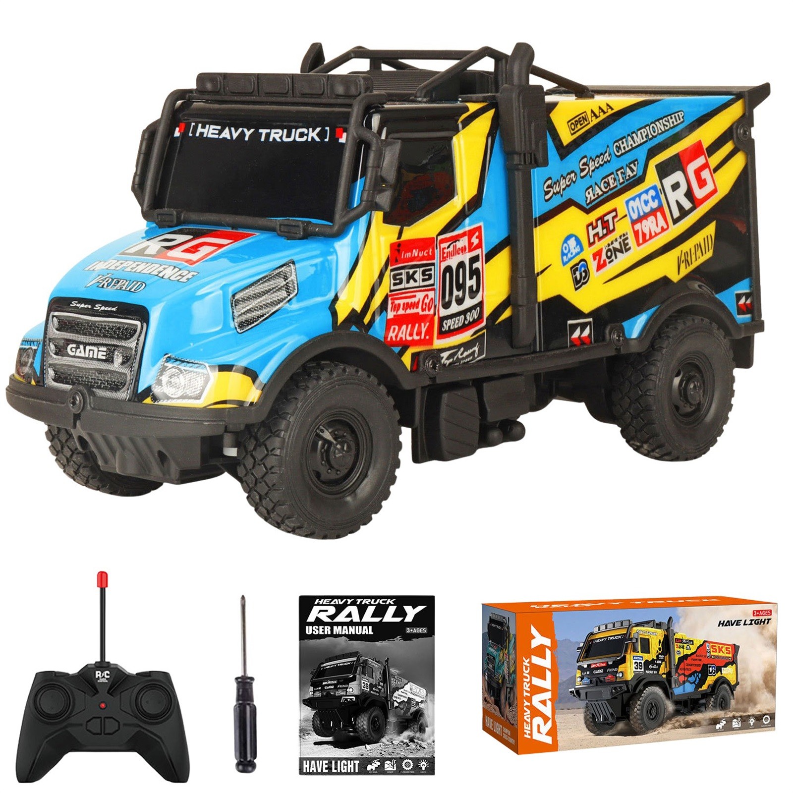 Remote Control Off-Road Rally Truck, 1:18 Scale 4WD RC Car with LED ...