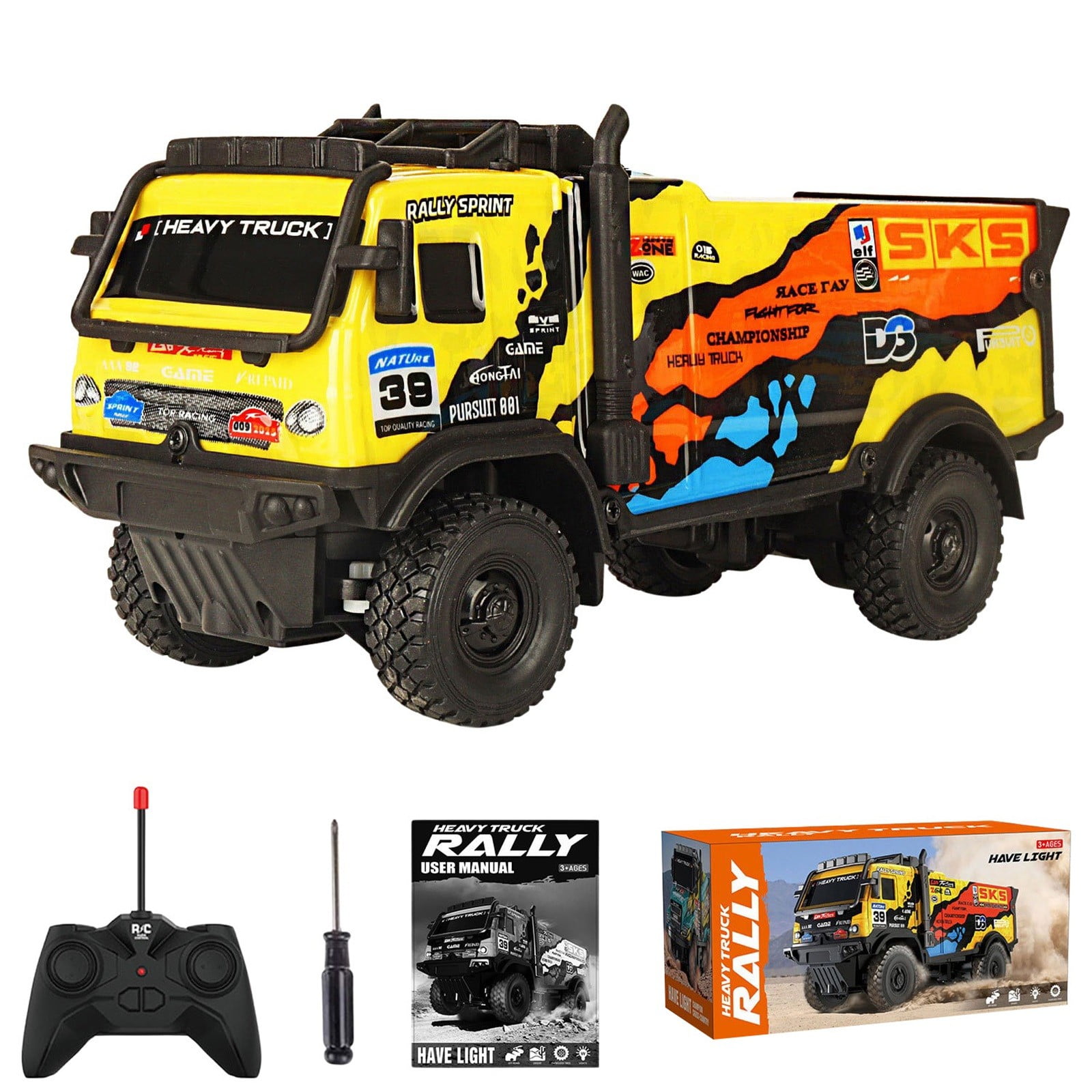 Remote Control Off-Road Rally Truck, 1:18 Scale 4WD RC Car with LED ...