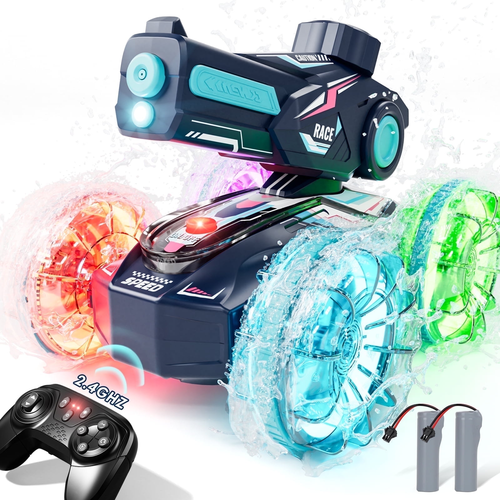 Remote Control Car for 5-8 9-12 Year Old Kids, Waterproof Amphibious RC Stunt Boat with Light ...