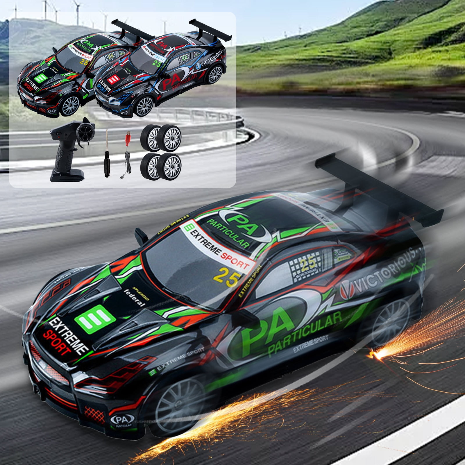 Remote Control RC Drift Car 4WD 18KM/H High Speed with LED Lights ...