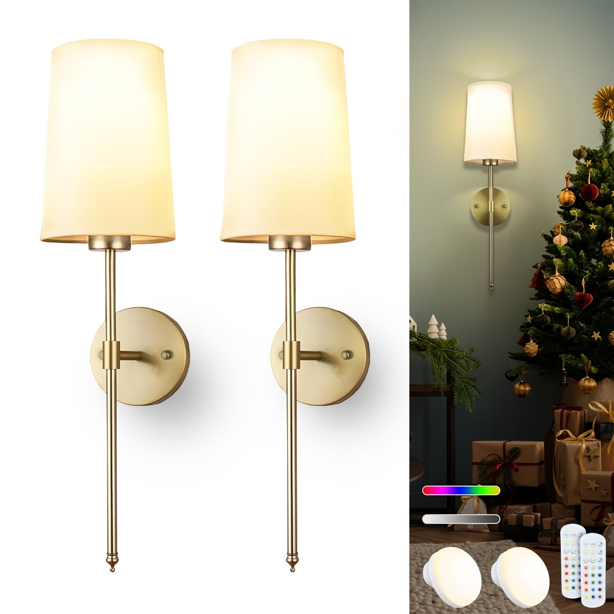 Remote Control Rechargeable 4000mAh Modern Polished Metal Set of 2 Wall ...