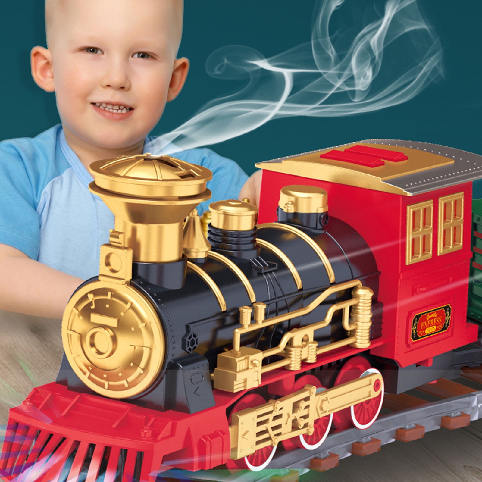 Remote Control Train Set Electric R/C Train Toy for Kids w/ Smokes ...