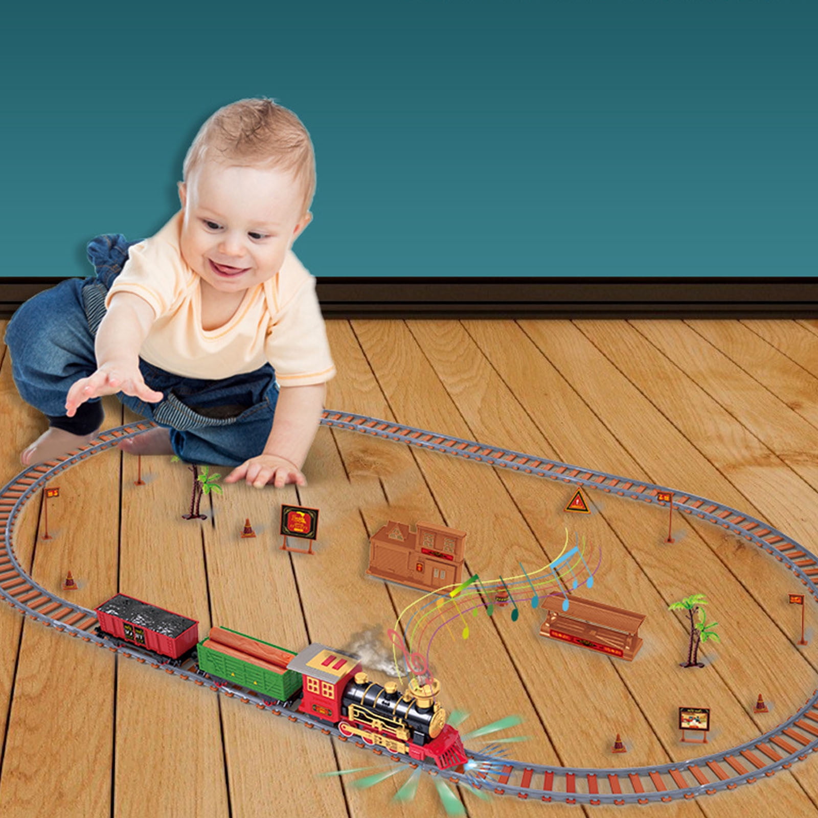 Remote Control Train Set Electric R/C Train Toy for Kids w/ Smokes,Lights & Sound,Railway Kits w ...