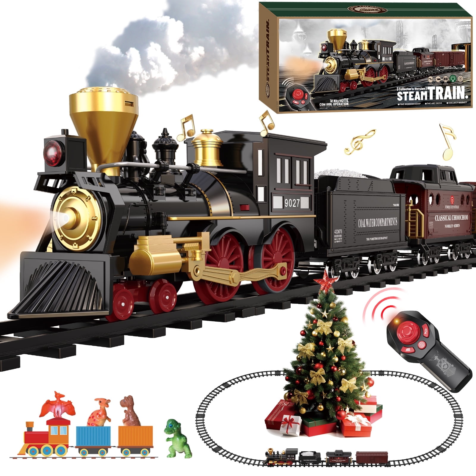 BUBUQE Remote Control Train Set for Kids Electric Steam Locomotive ...